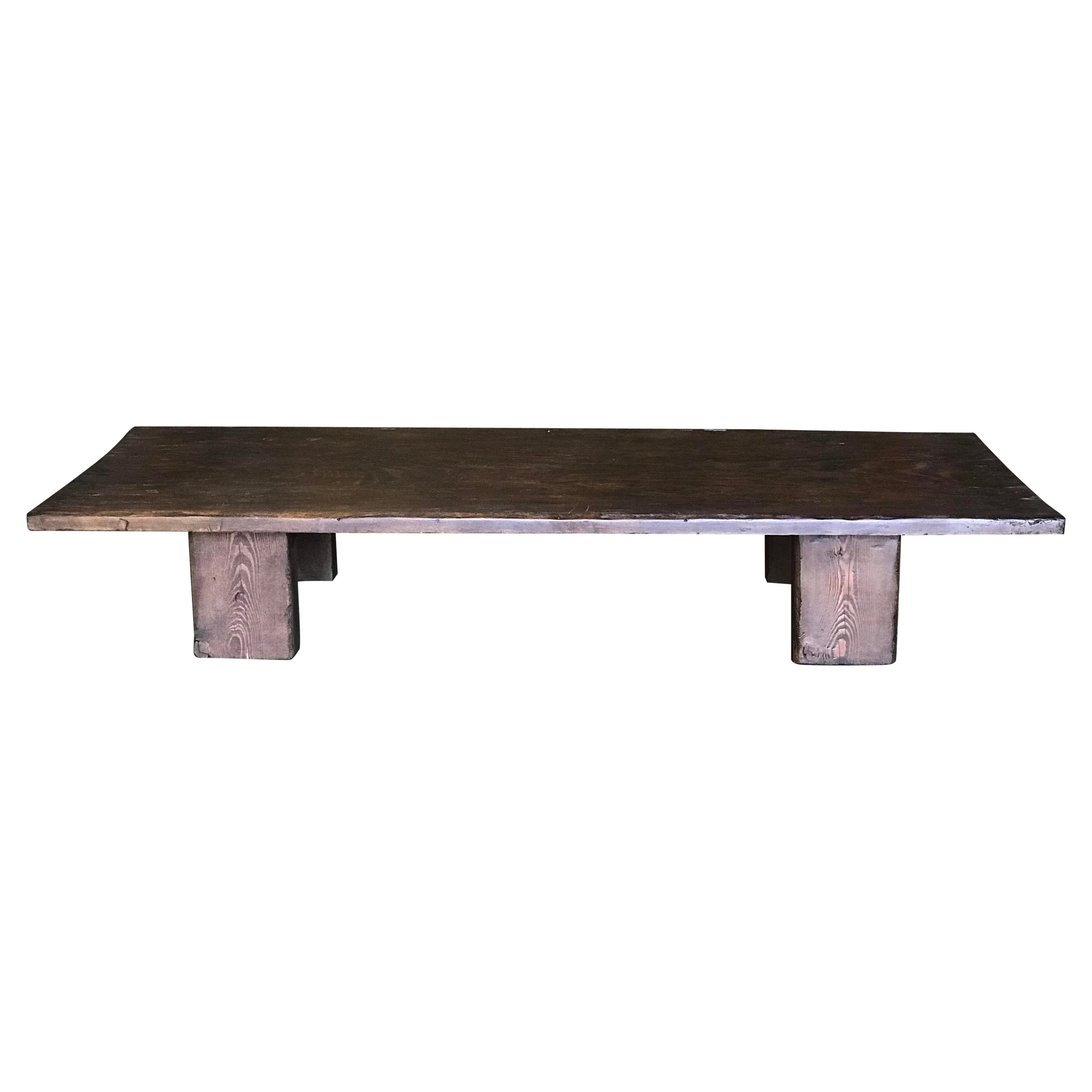 Rustic Antique Wood Coffee Table With Rectangular Legs For Sale at 1stDibs