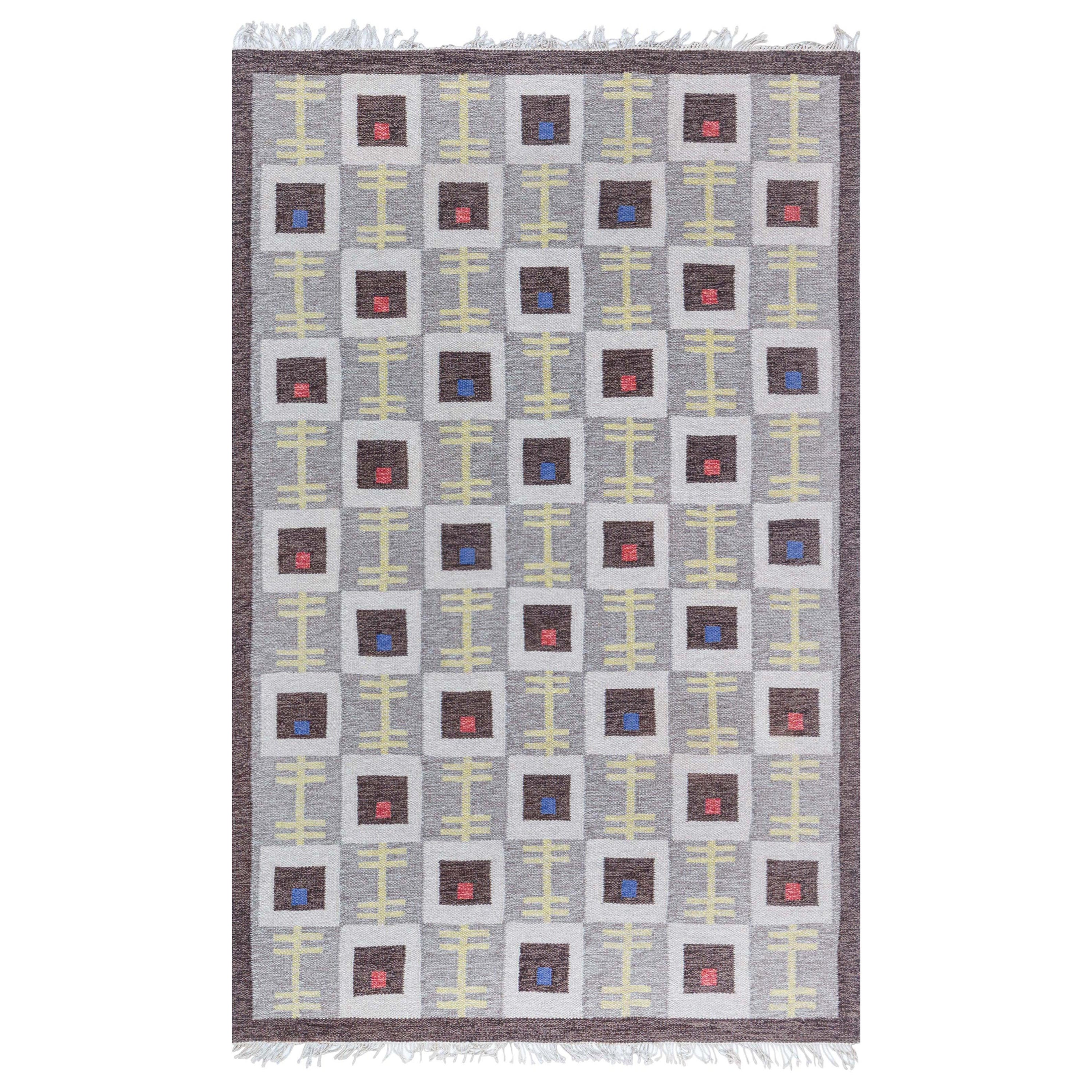 Vintage Swedish Flat Woven Rug by Rakel Carlander For Sale at 1stDibs