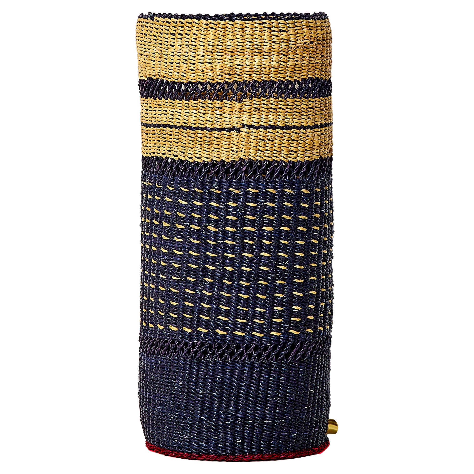 Contemporary Ethnic Handwoven Straw Table Lamp Natural Indigo Blue and ...