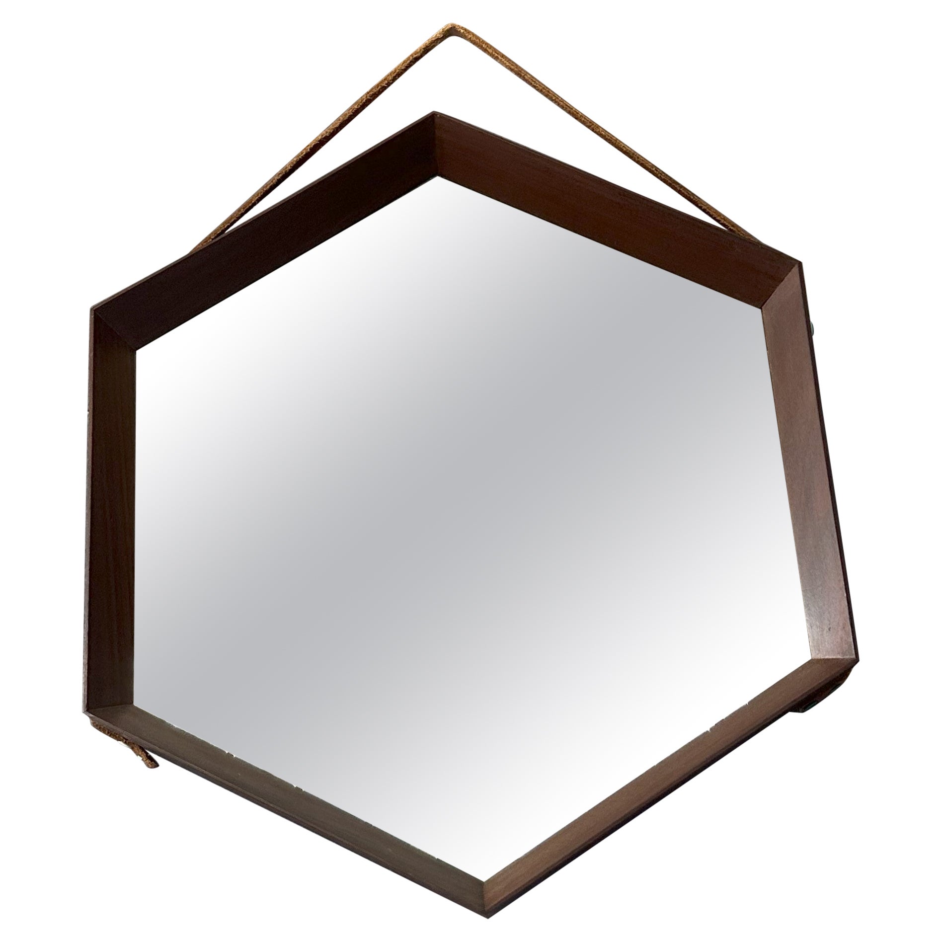 Mid-Century Modern, Hexagonal Mirror with teak frame, 1960s, Italian ...