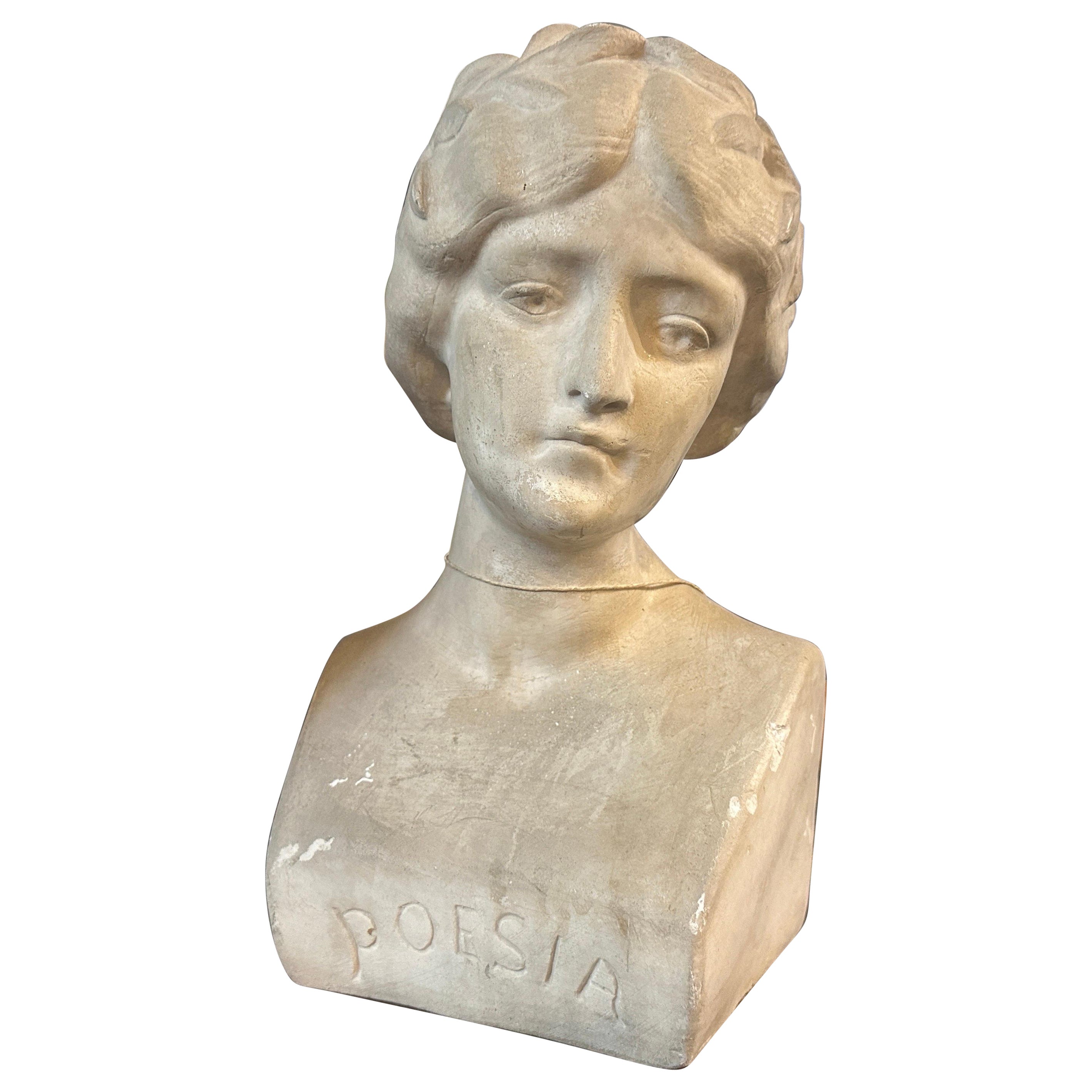 1900s Art Nouveau Plaster Italian Woman Bust named Poesia at 1stDibs