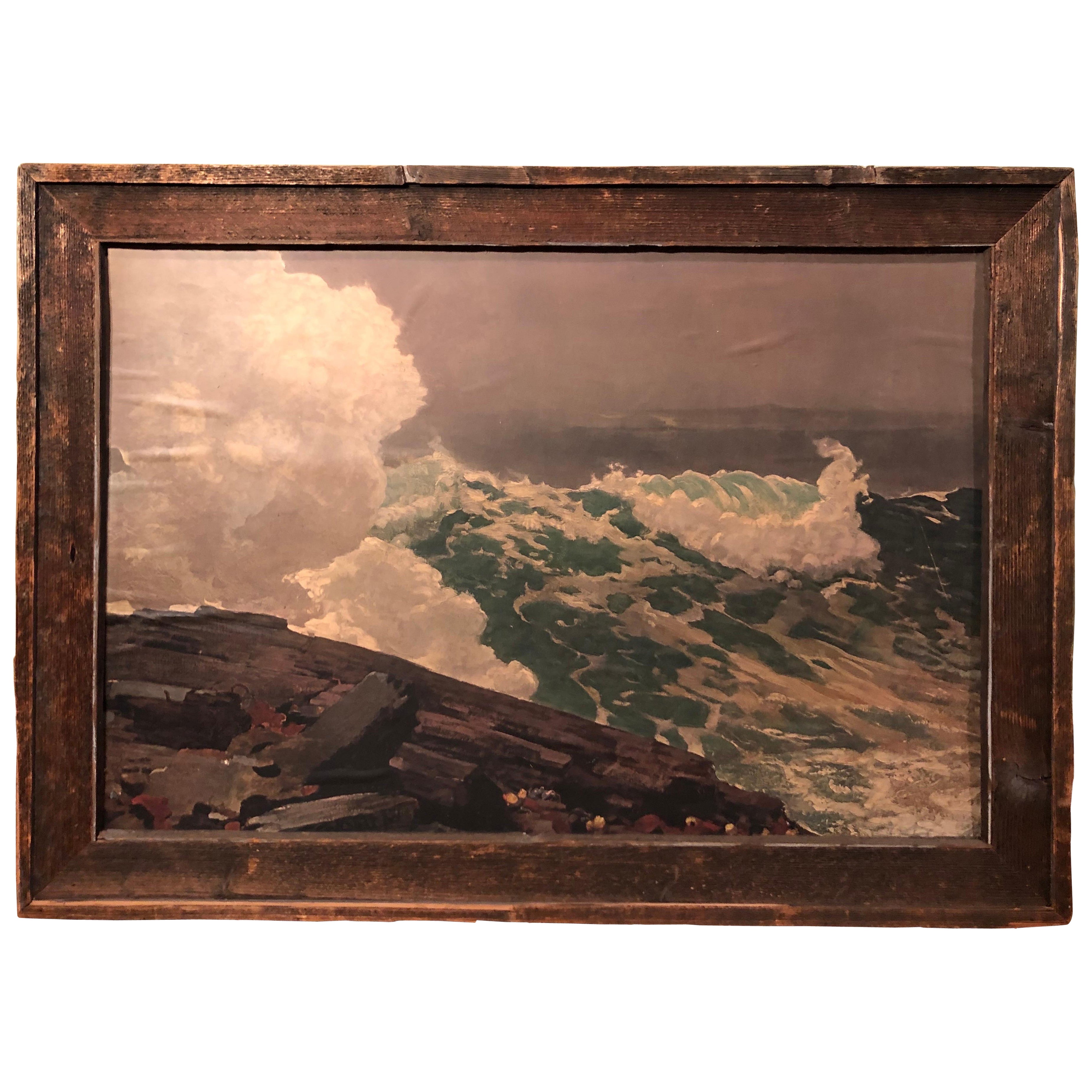 Mid Century Ocean Serigraph Print on Cardboard in Barwood Frame For ...
