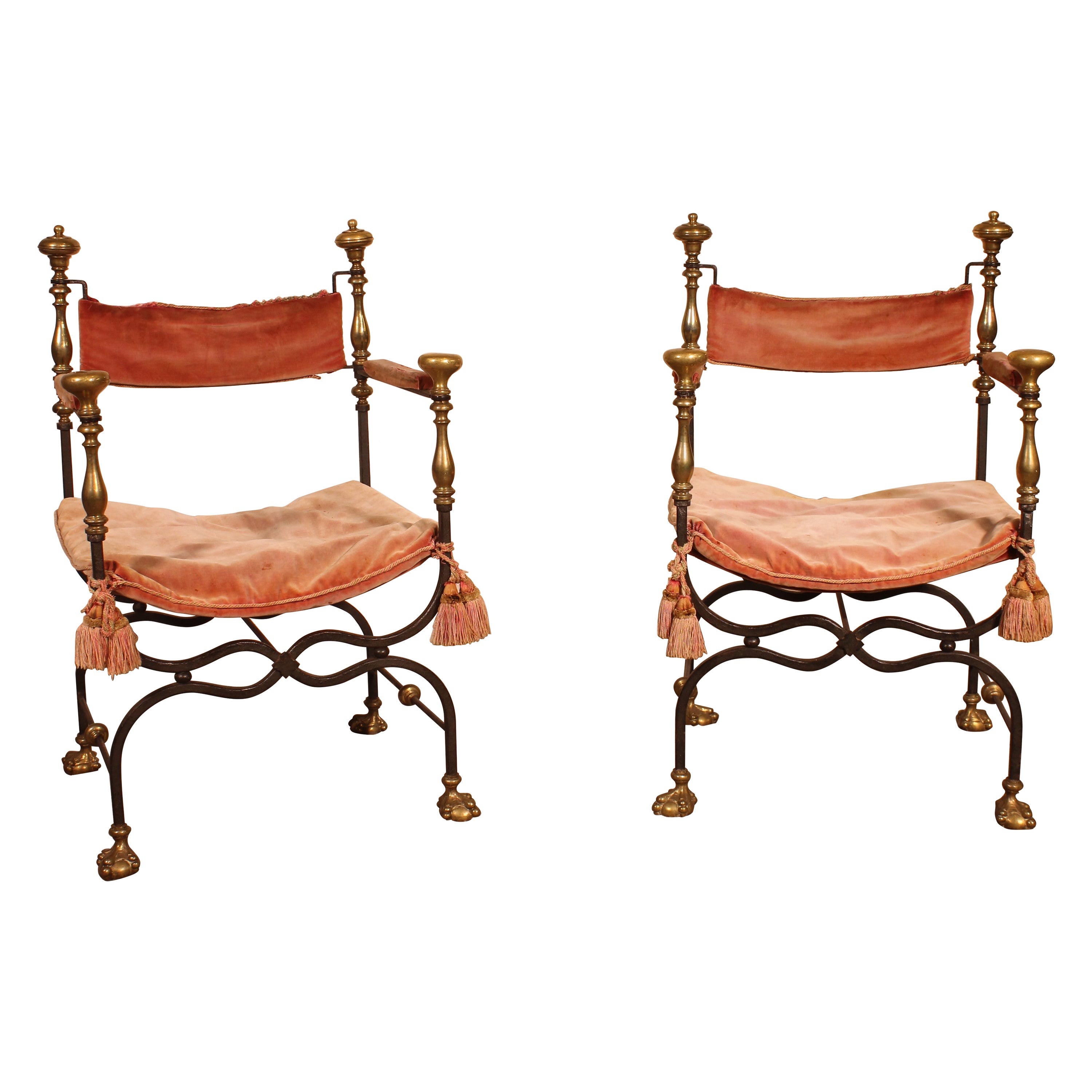 Pair of Wrought Iron Curule Chairs at 1stDibs
