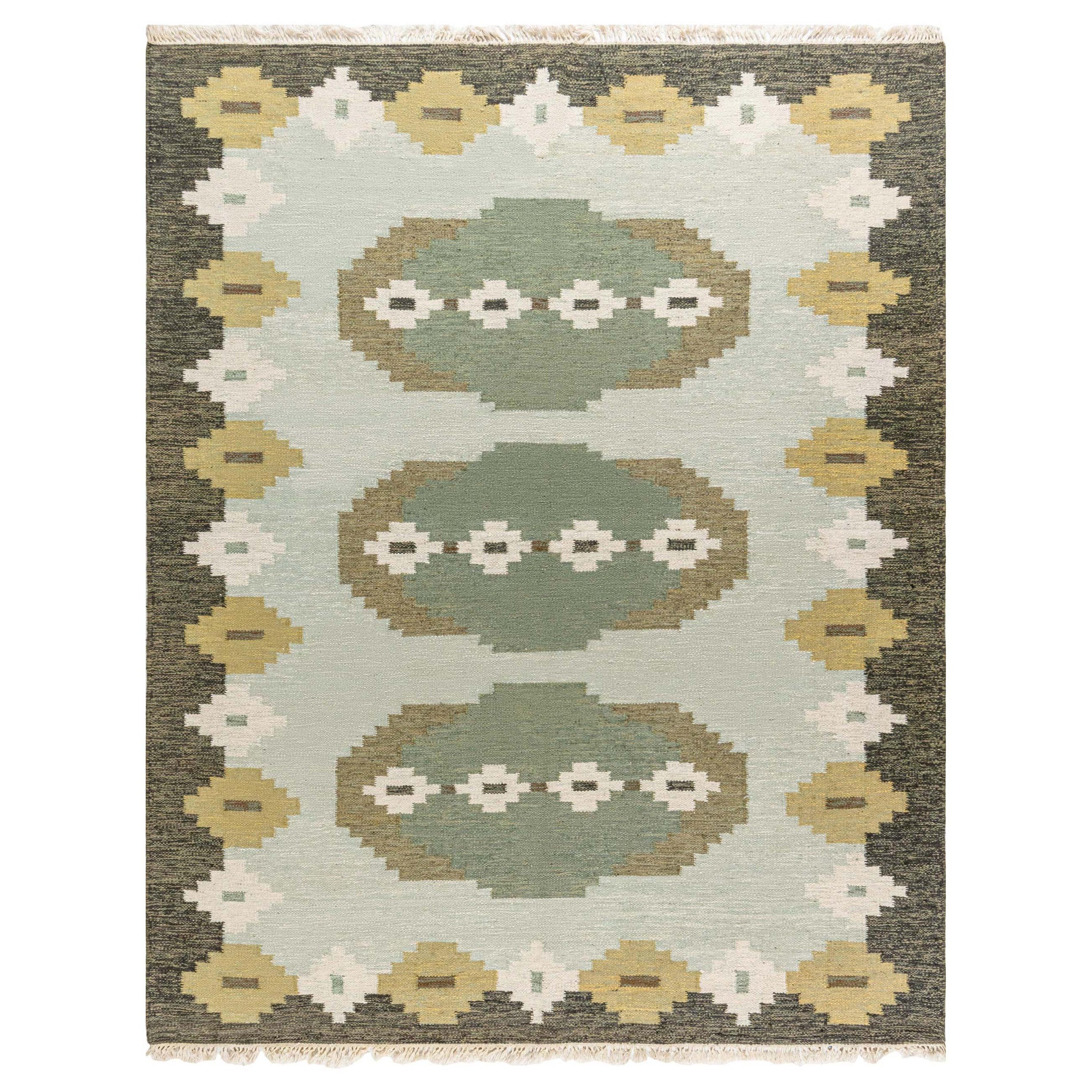 Vintage Swedish Flat Woven Rug For Sale at 1stDibs