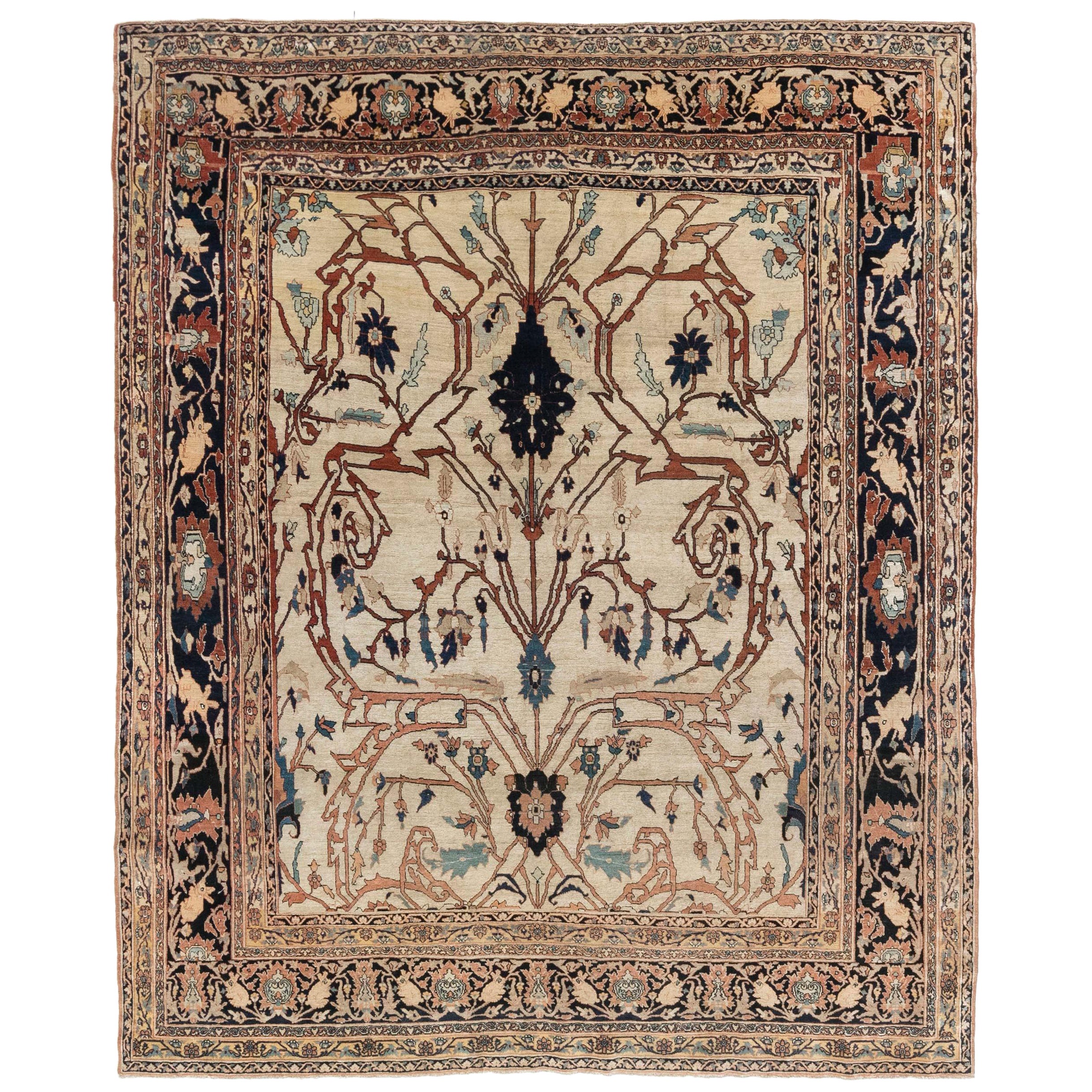 19th Century Persian Tabriz Handwoven Wool Rug For Sale at 1stDibs