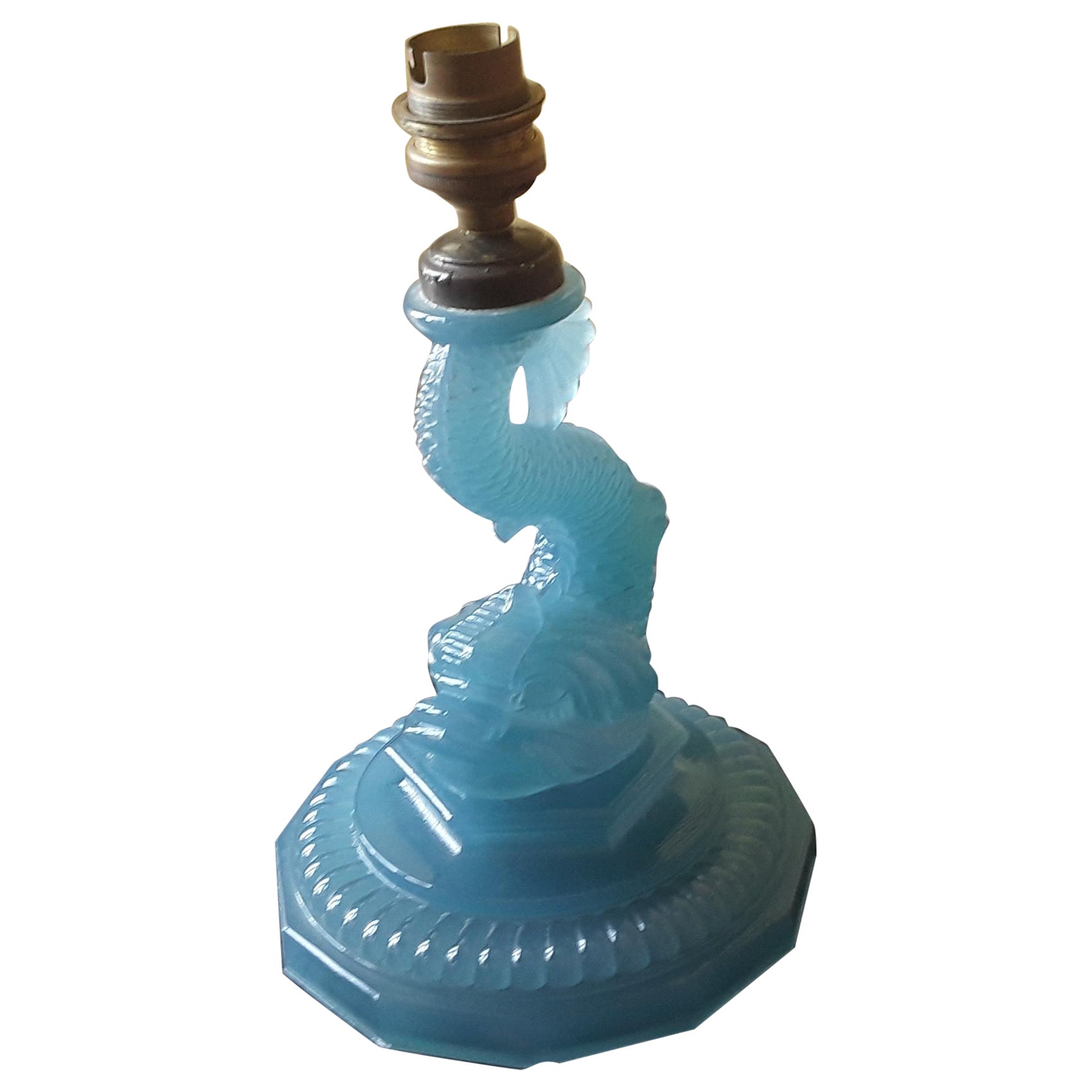 1920s French Art Deco Blue Art Glass Dolphin/ Sea Creature Table Lamp ...