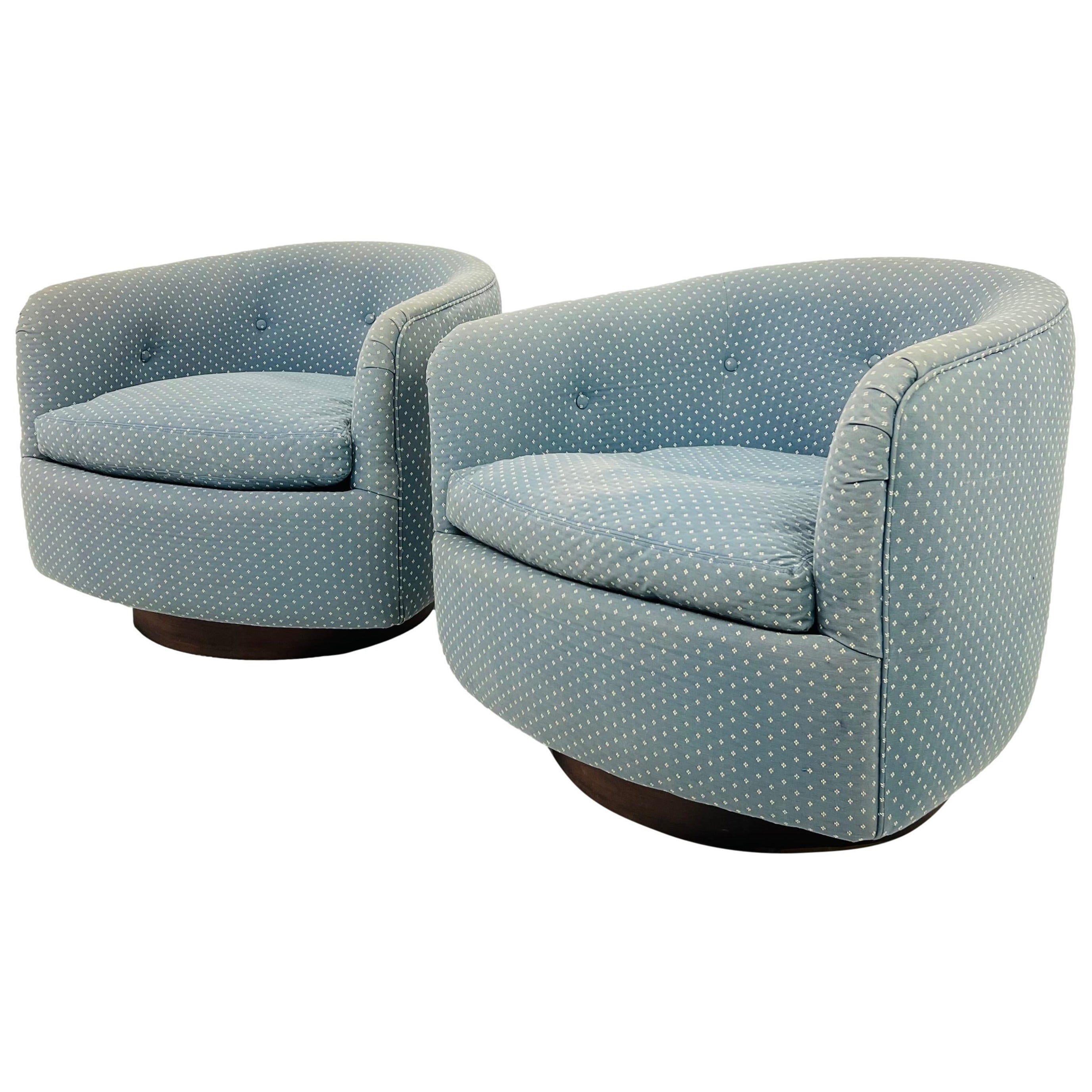 Pair of Milo Baughman Swivel / Tilt Chairs on Walnut Plinth Bases For ...