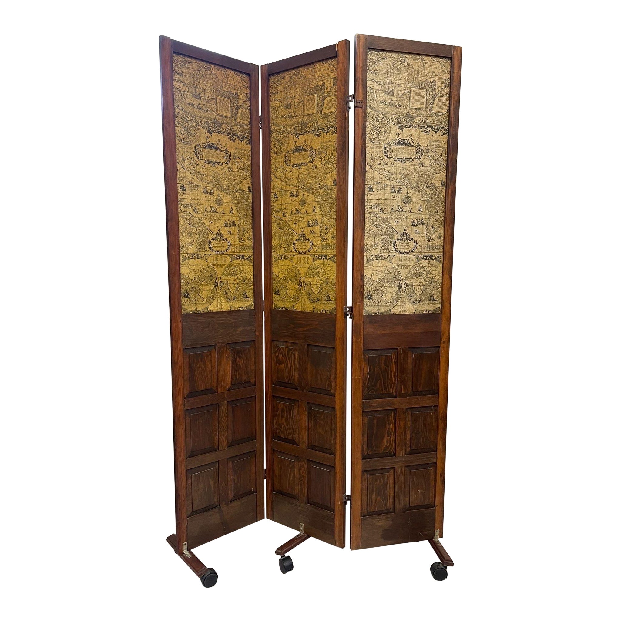 Vintage Decorative Wooden Room Divider on Casters. For Sale at 1stDibs