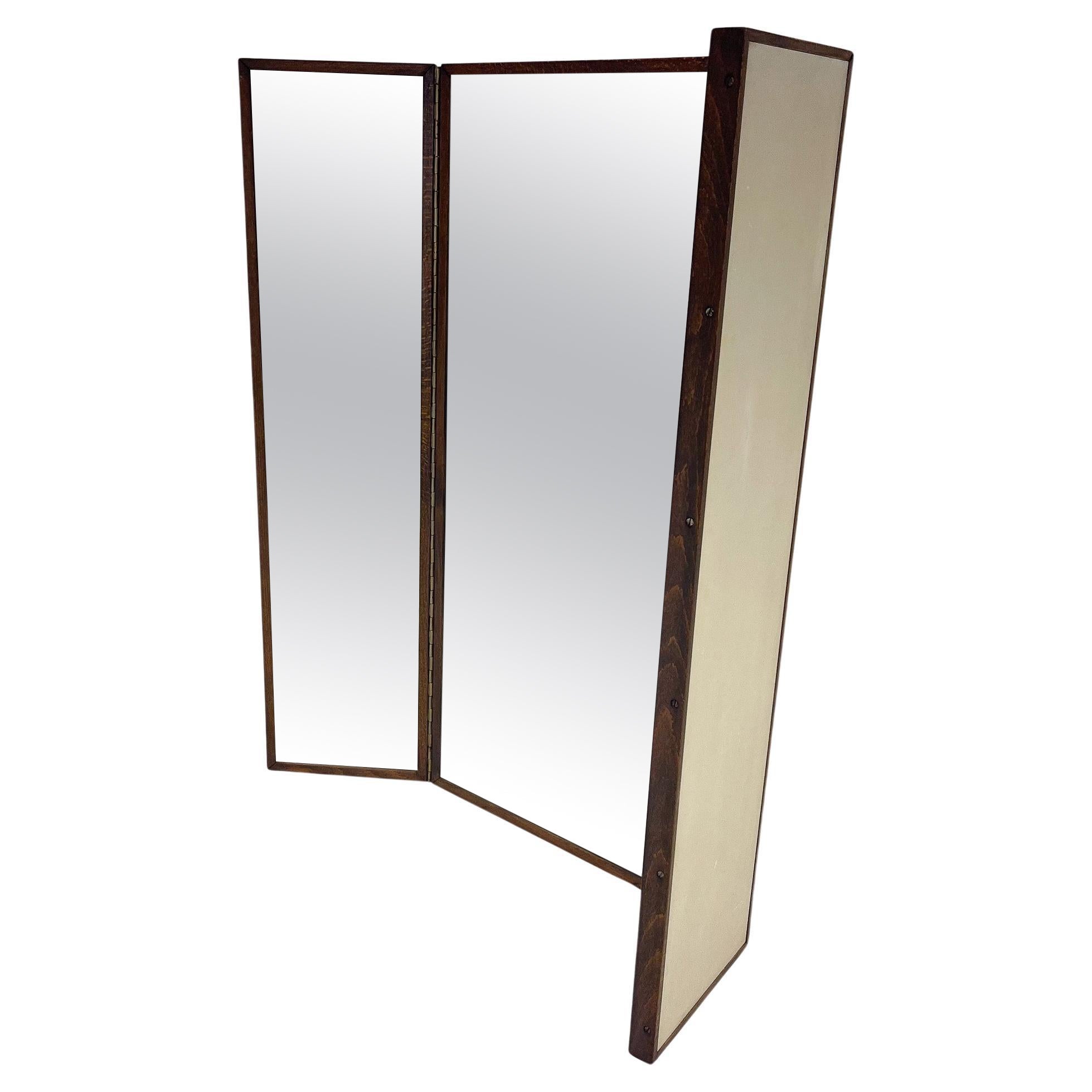 Mid-Century Wooden Wall Mirror with Closing Sides For Sale at 1stDibs