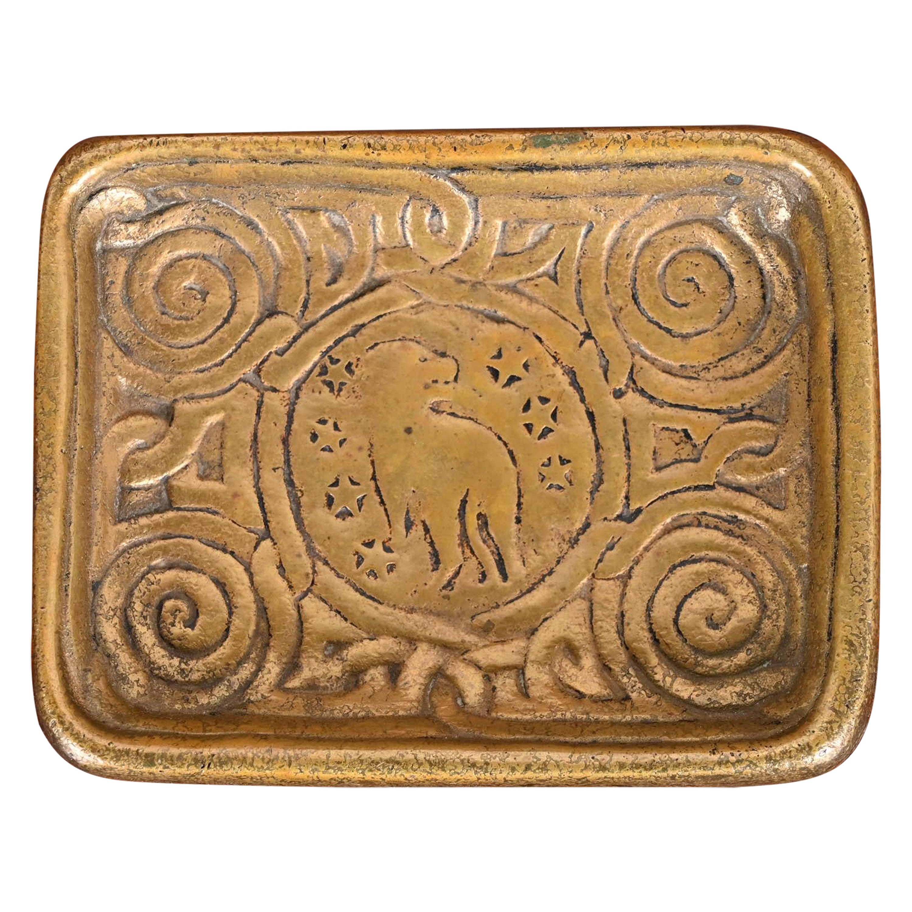 Tiffany Studios New York Zodiac Bronze Doré Stamp Box For Sale at 1stDibs