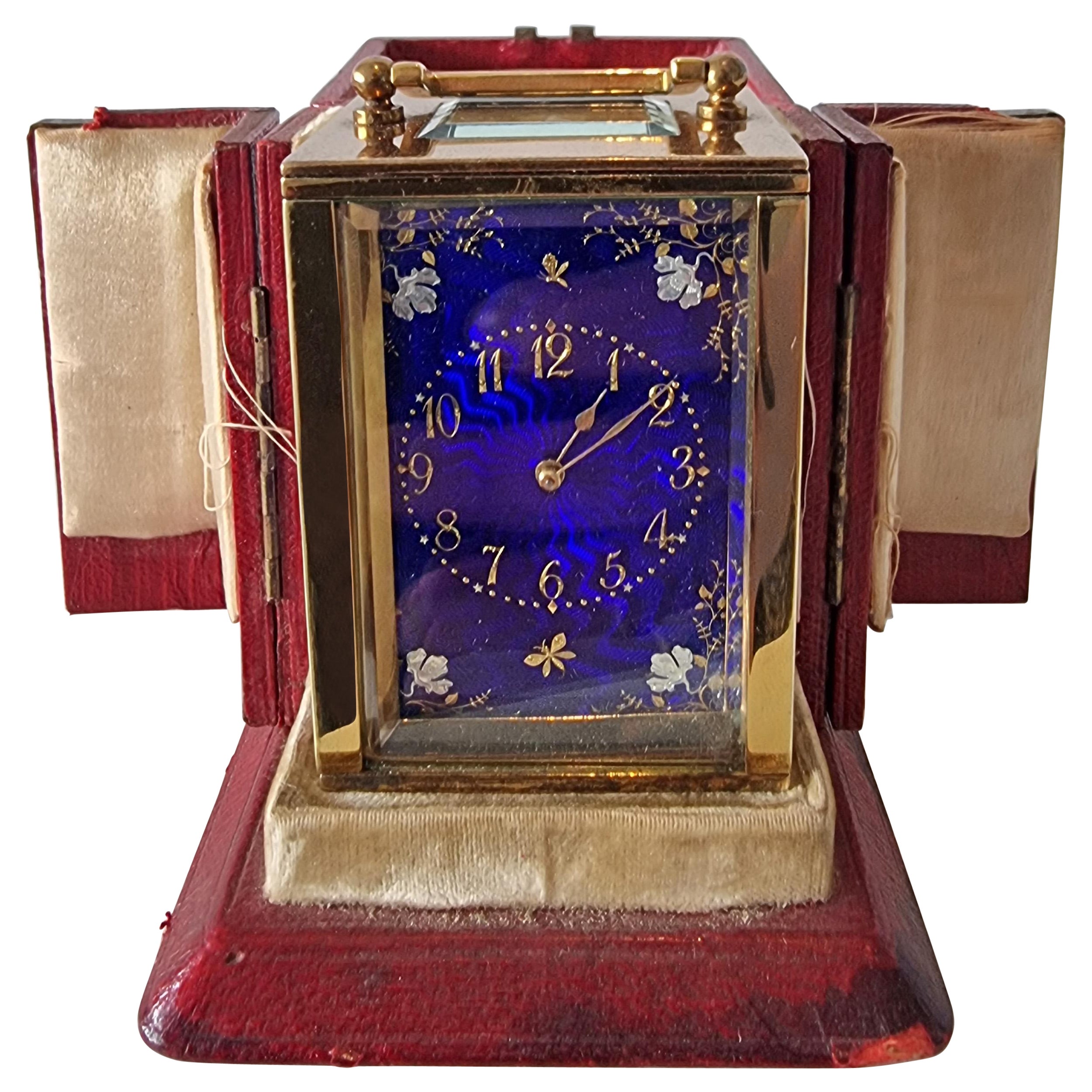 Miniature Blue Guilloche enamel Carriage Clock by W. Thornhill and Co ...