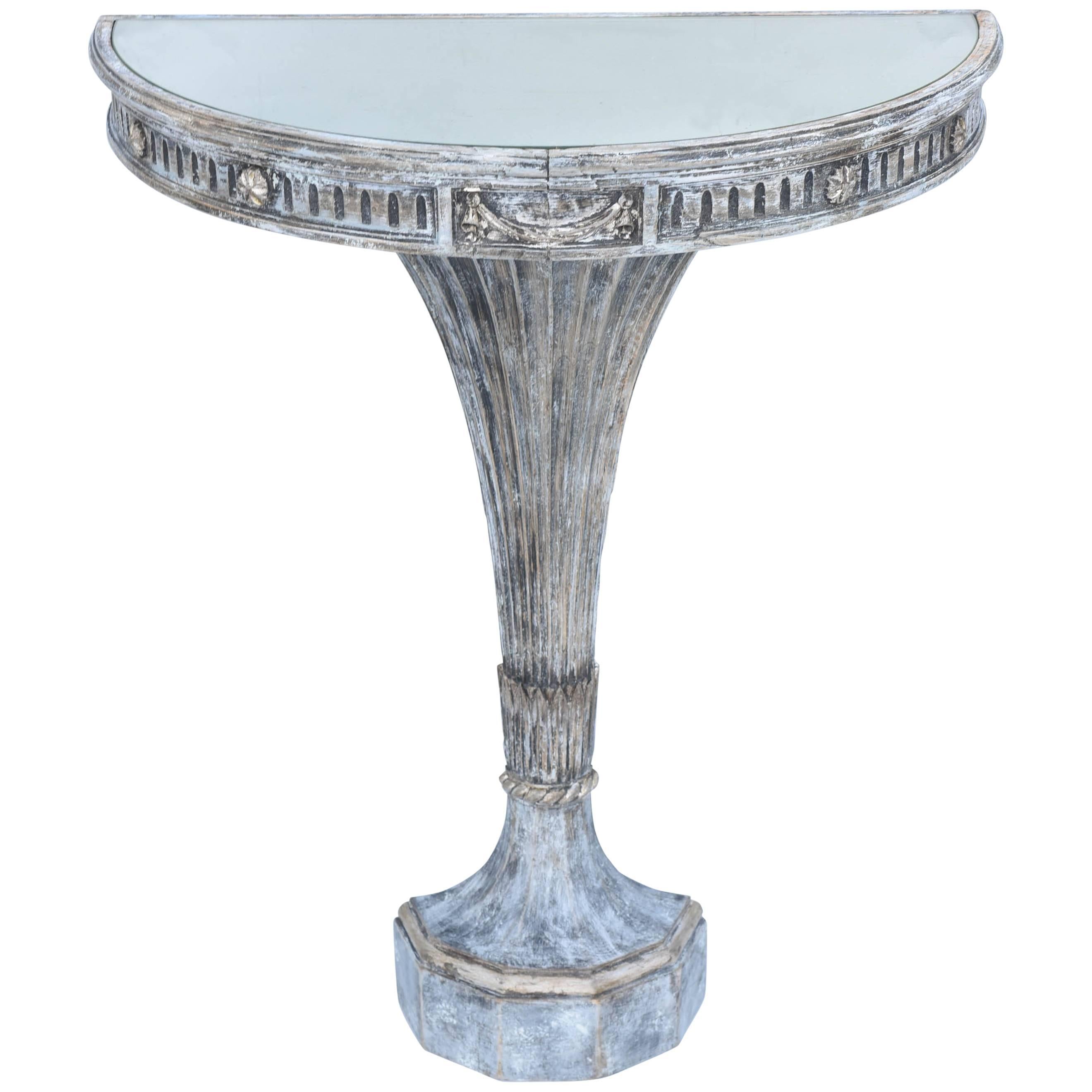 Demilune Console with Mirrored Top on Hourglass-Form Painted Base at ...