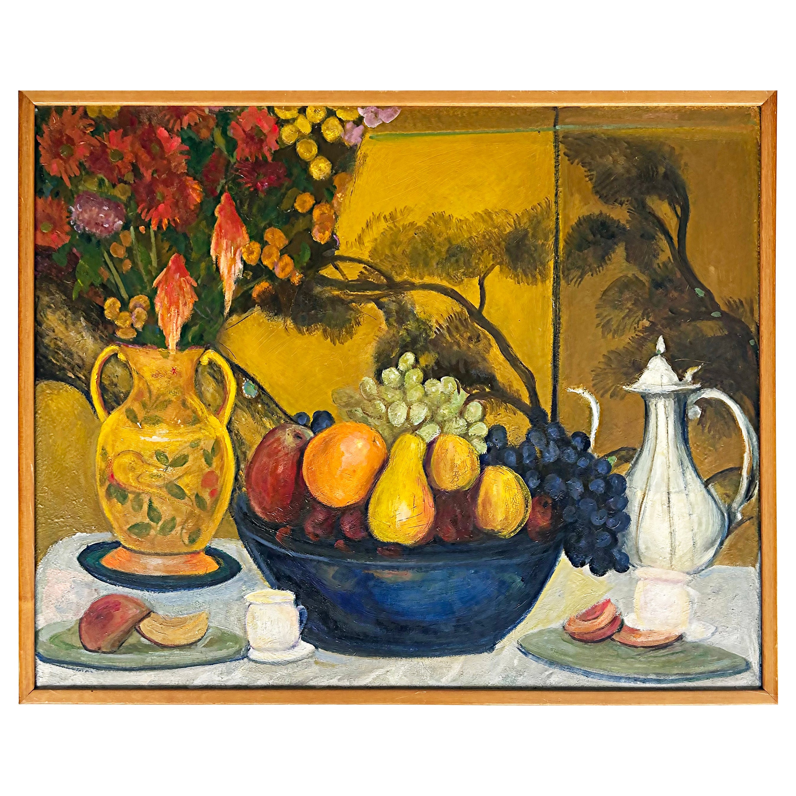 Still Life Oil Painting on Canvas of Fruit Bowl from France Circa 1900 ...