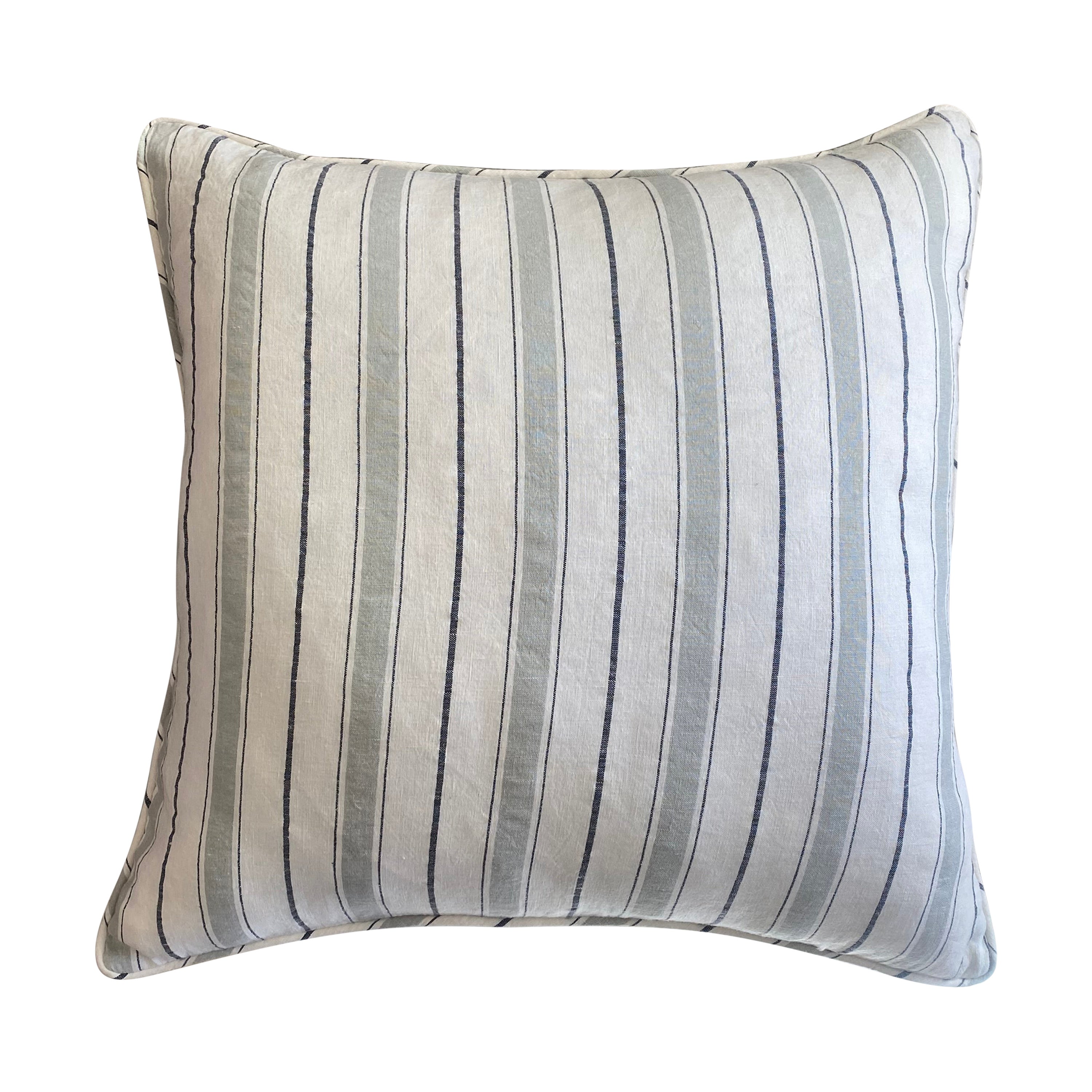 Grey and White Striped Light Cotton Linen with Welt For Sale at 1stDibs