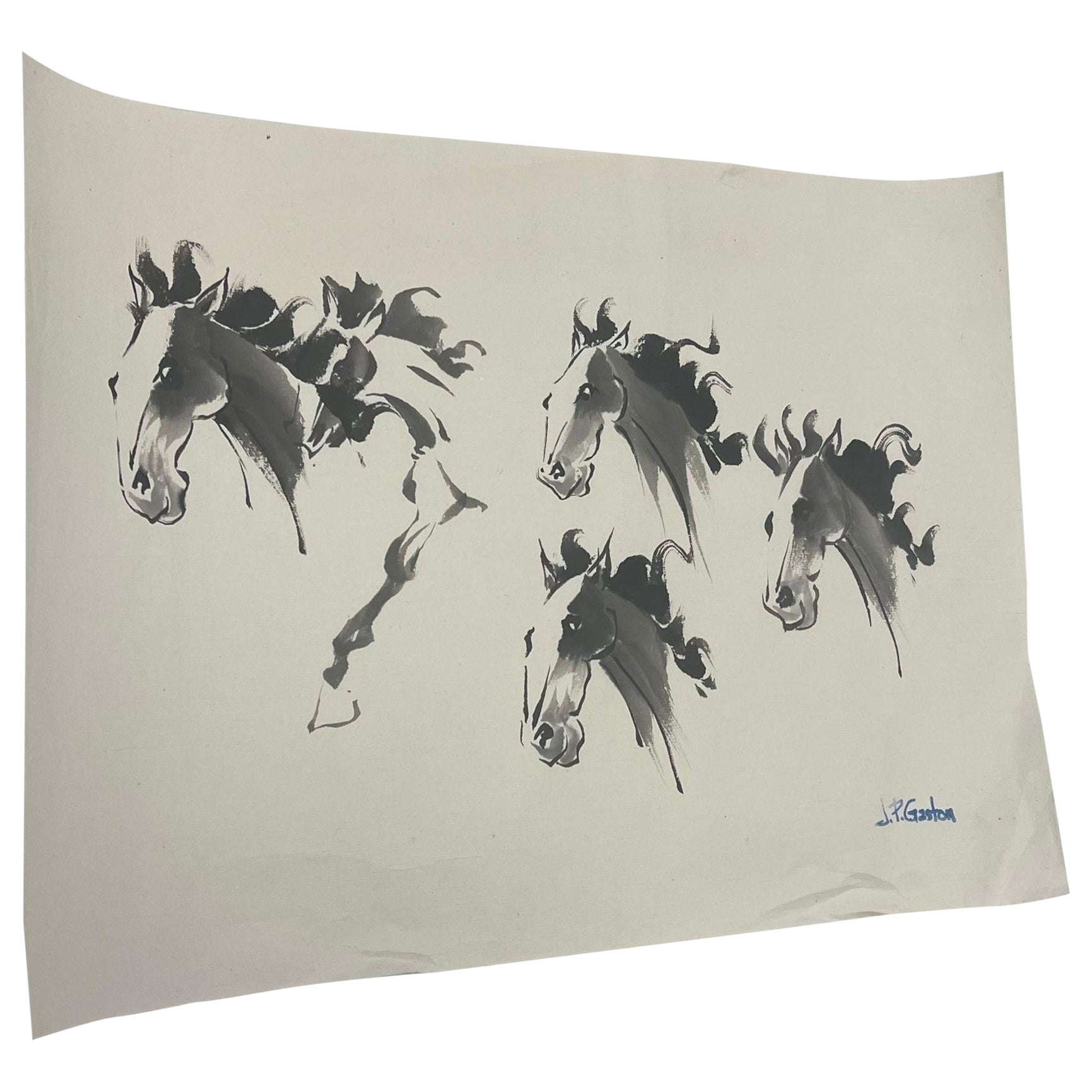 Antique Original Oil Painting of Horses Grazing, Signed Carl Hertz at ...