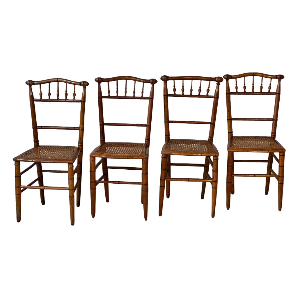 Set of 4 Napoleon III beech and cane chairs, 1880 For Sale at 1stDibs