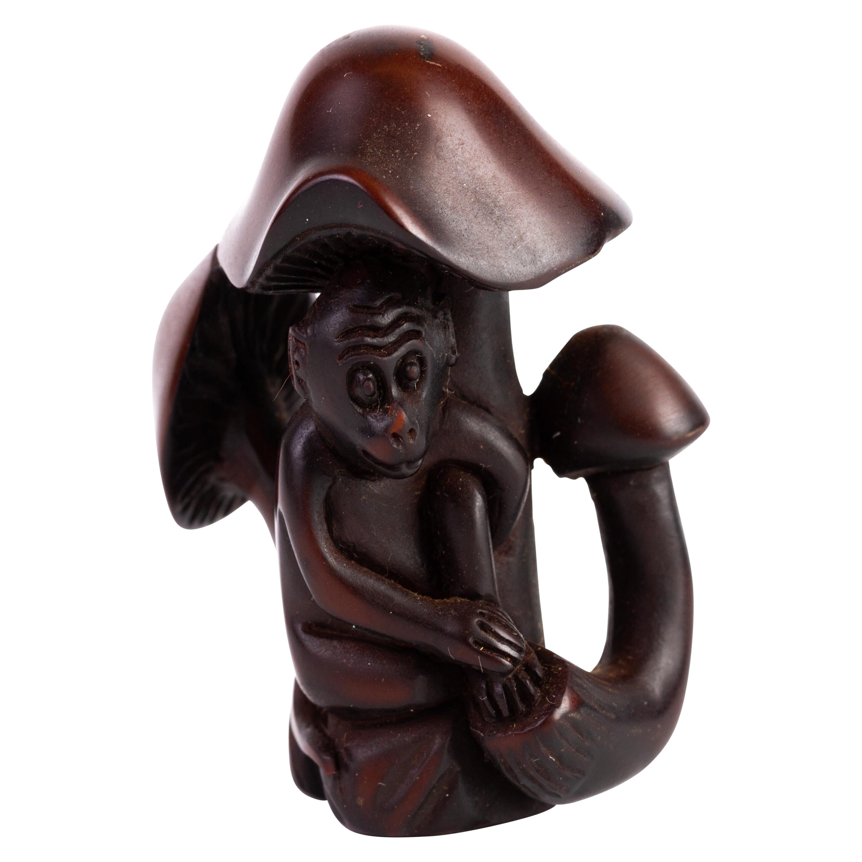 Japanese Boxwood Netsuke of Monkey and Shrooms For Sale at 1stDibs