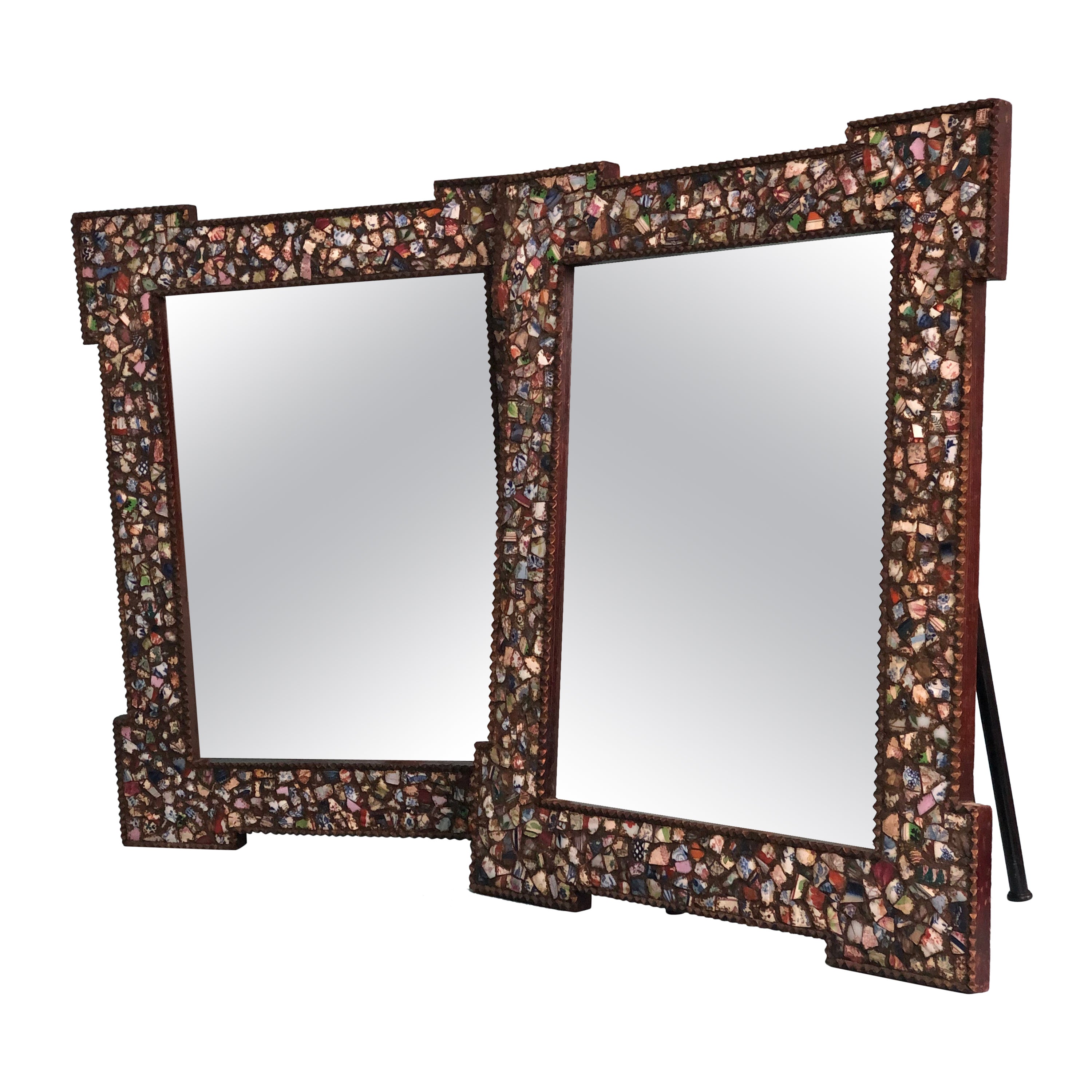 A Pair Colorful Mosaic Decorated Giltwood Mirrors Portugal 1950s For ...