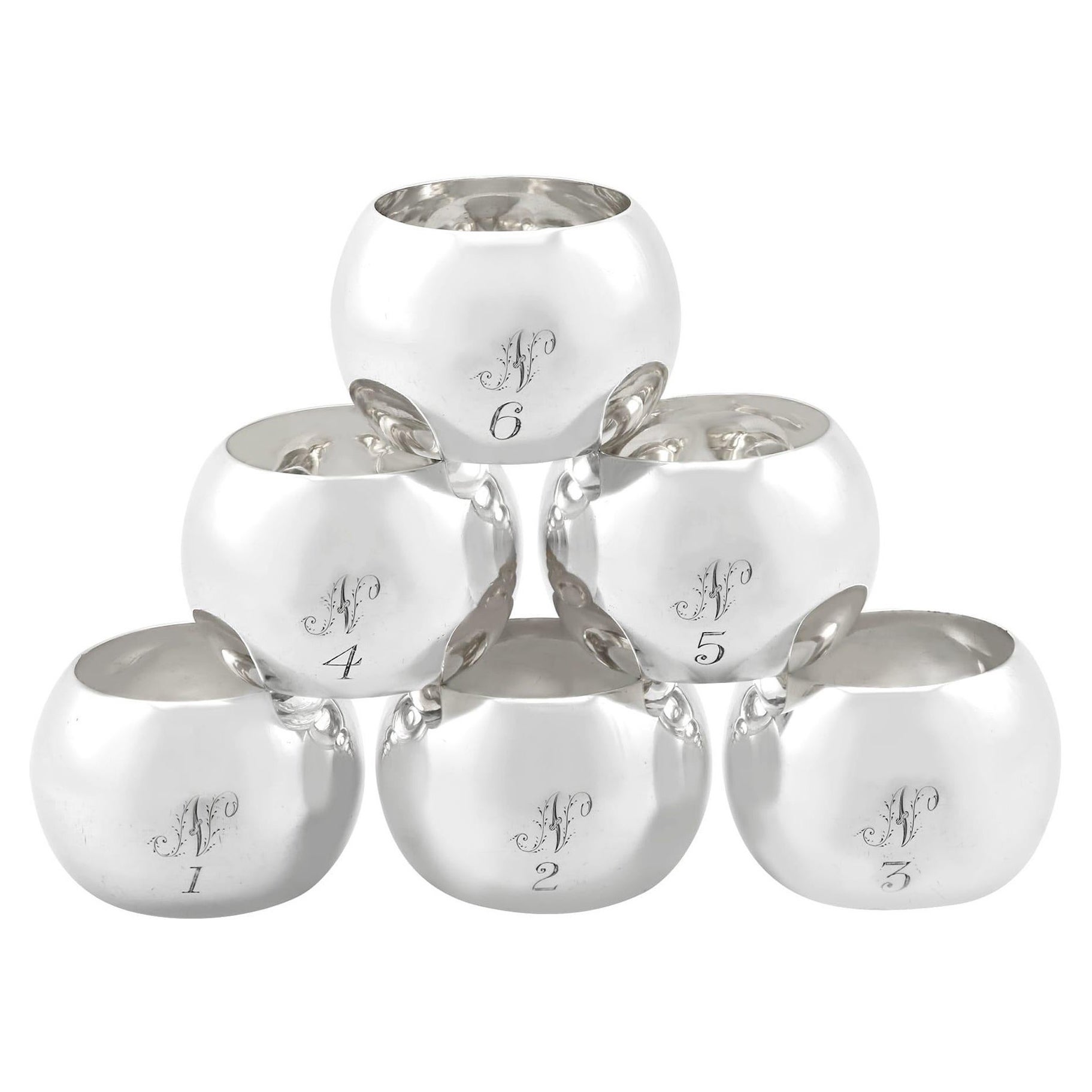 Victorian Sterling Silver Numbered Napkin Rings Set of Six at 1stDibs