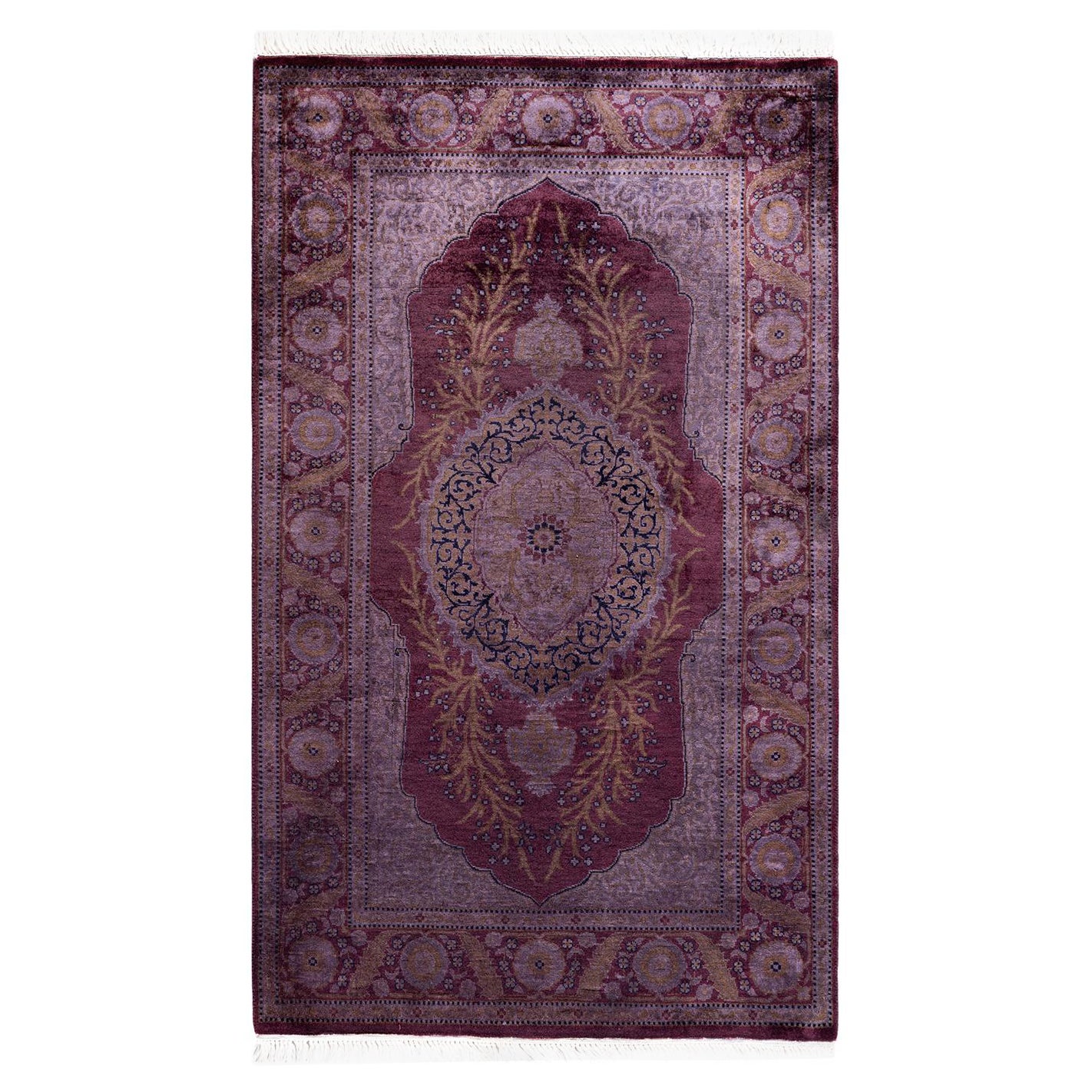 Contemporary Overdyed Hand Knotted Wool Purple Octagon Area Rug For ...