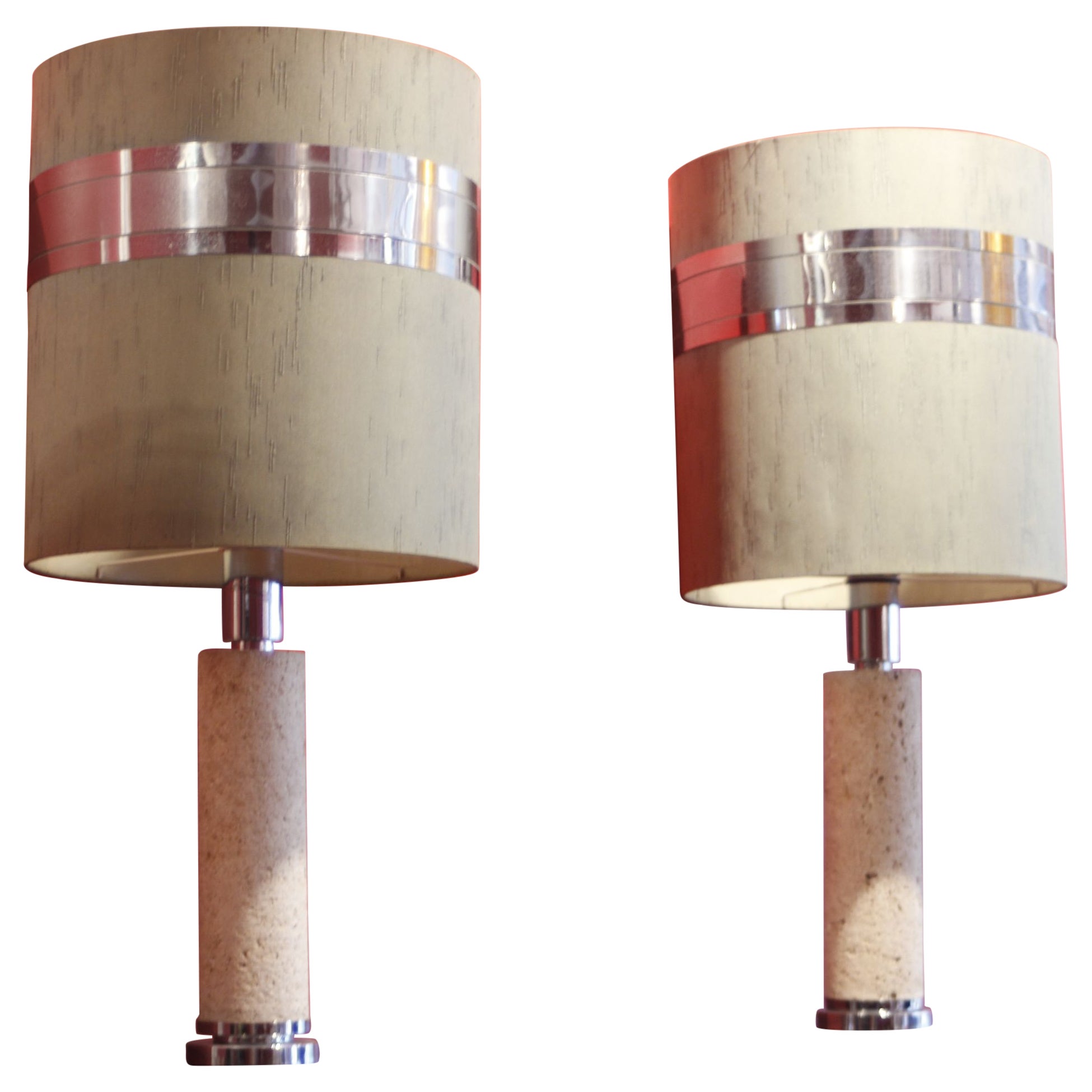Pair of Travertine Table Lamps by Studio CE. VA Milan For Sale at 1stDibs