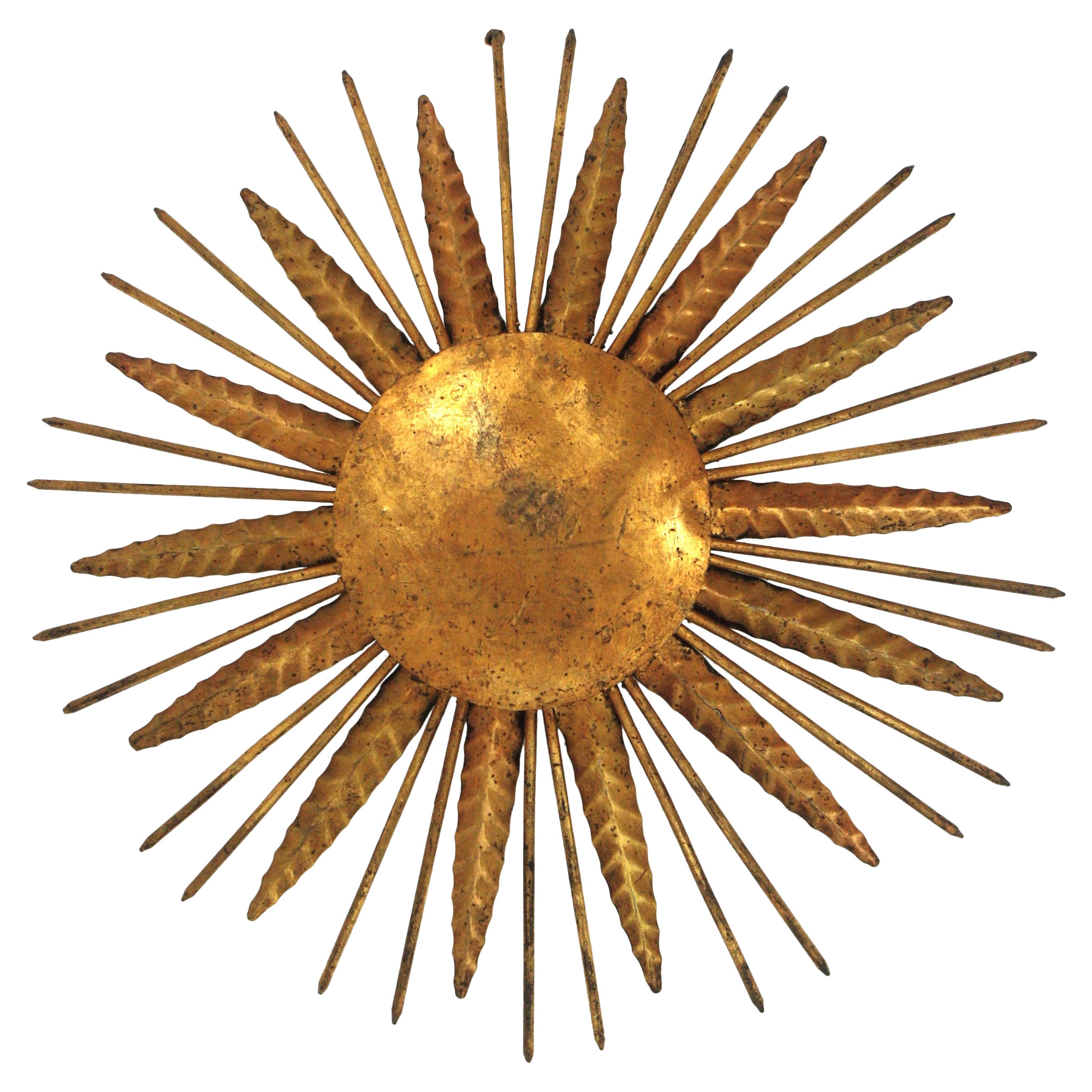 French Sunburst Spikey Light Fixture in Gilt Iron, 1940s For Sale at ...