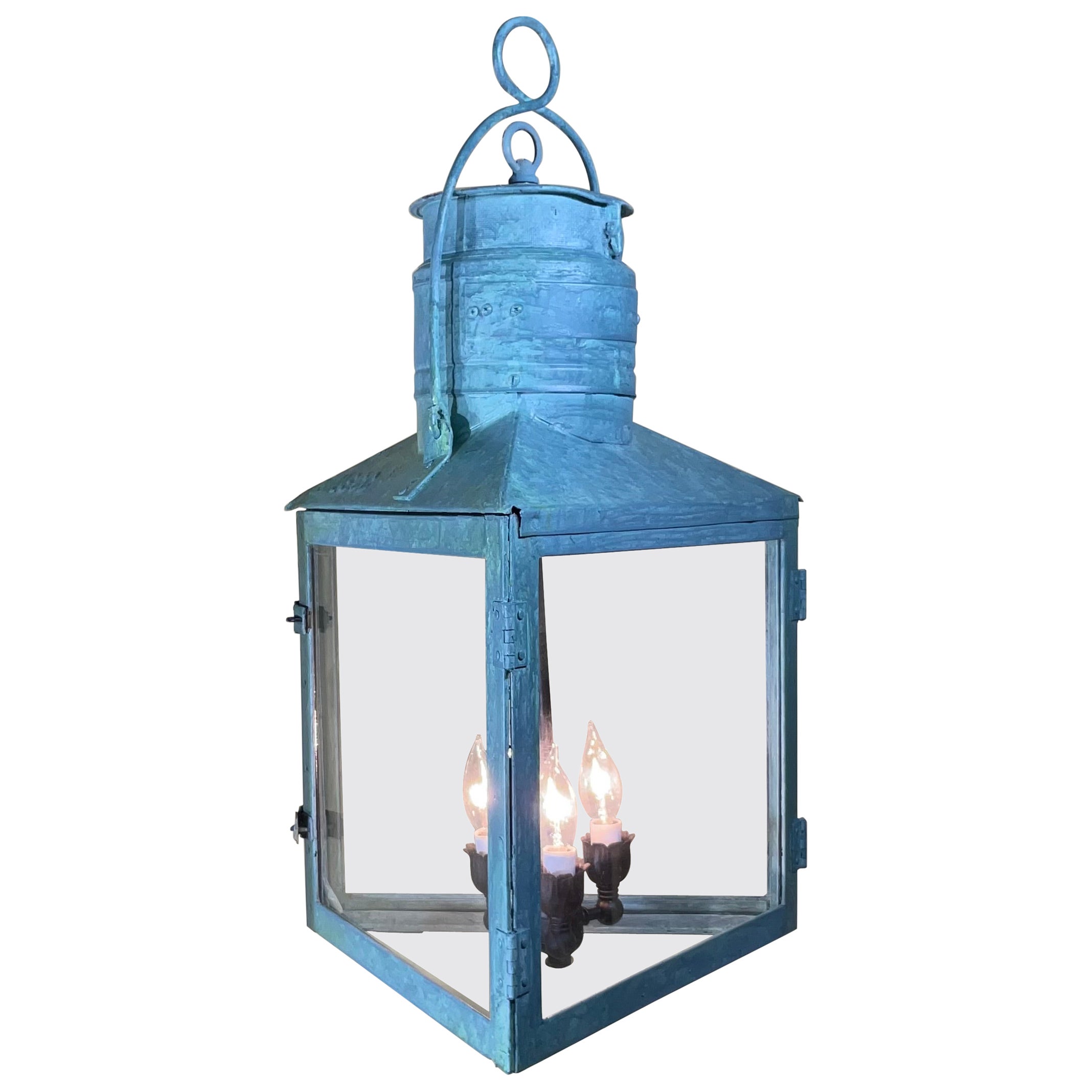 One Of A Kind Vintage Triangle Hanging Galvanise Steel Lantern For Sale ...