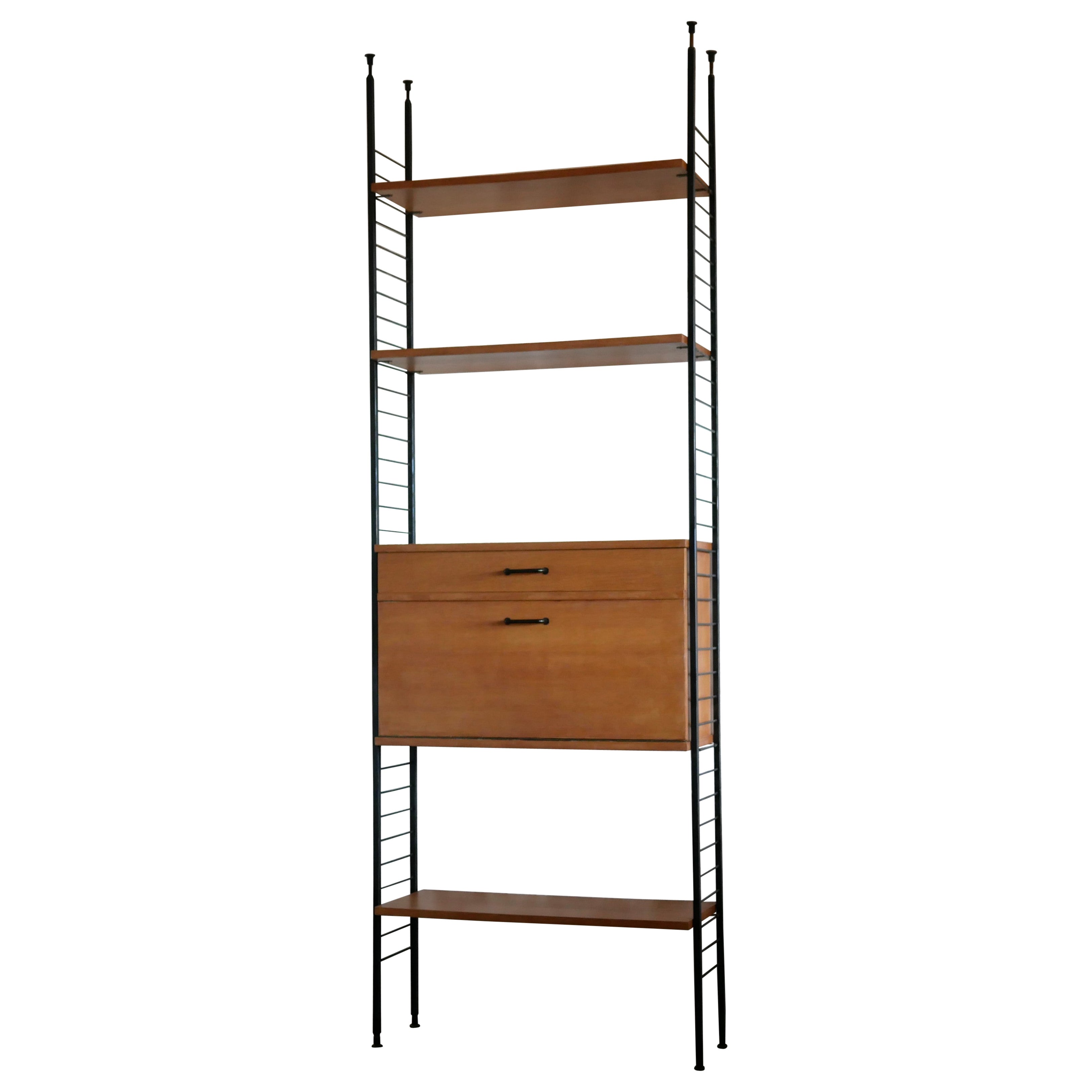 Vintage modular shelf in wood and metal For Sale at 1stDibs