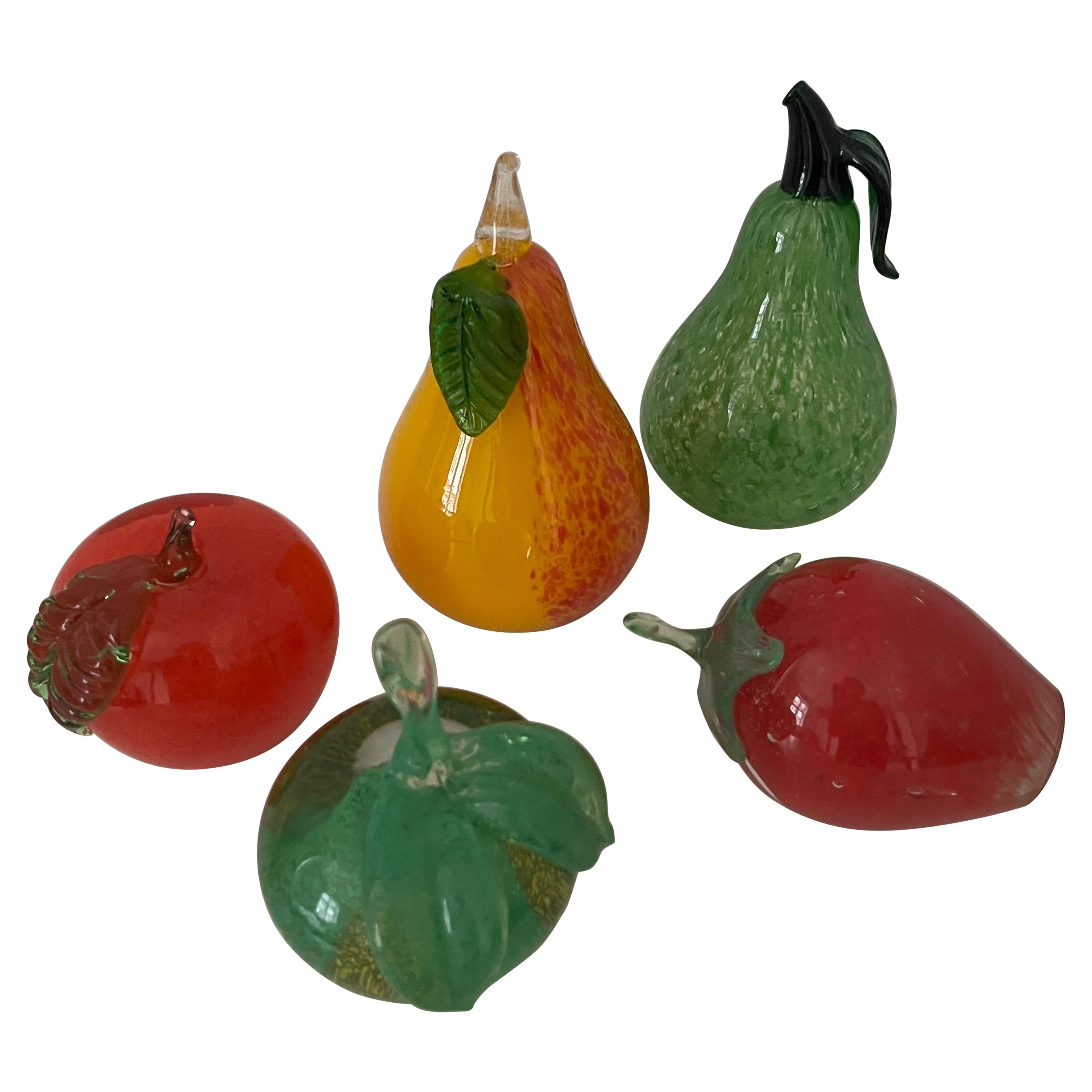 Set of 5 vintage heavy decorative glass fruits For Sale at 1stDibs