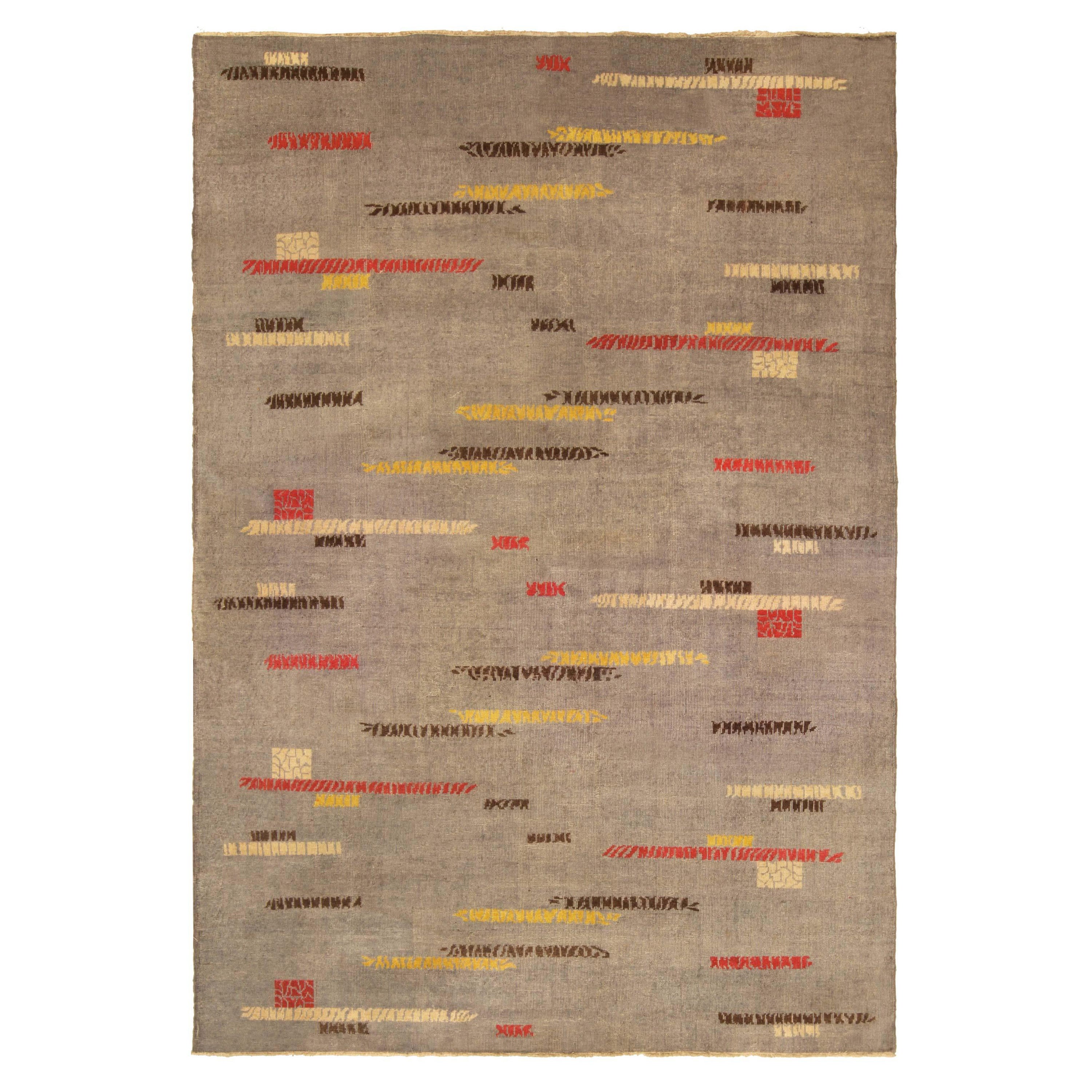 Midcentury Art Deco Handmade Wool Rug For Sale at 1stDibs