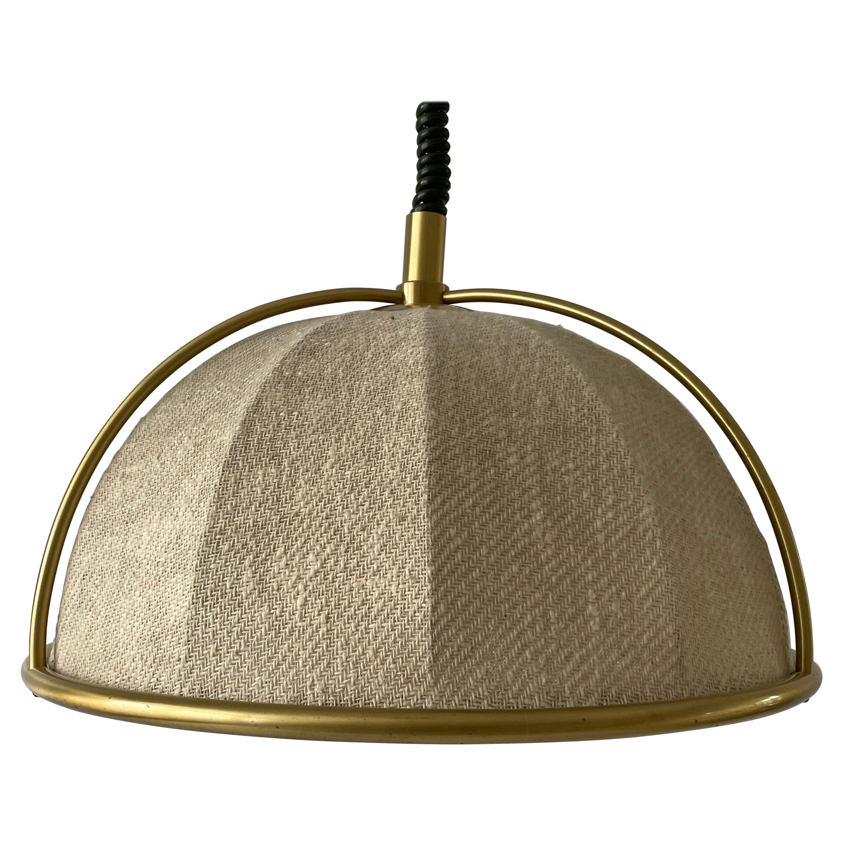Luxury Fabric and Brass Adjustable Large Pendant Lamp by WKR, 1970s ...