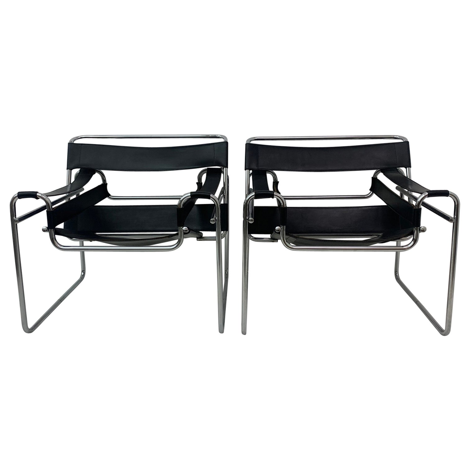 Set of 2 Mid-Century Tubular Leather Lounge Chairs, 1970’s at 1stDibs