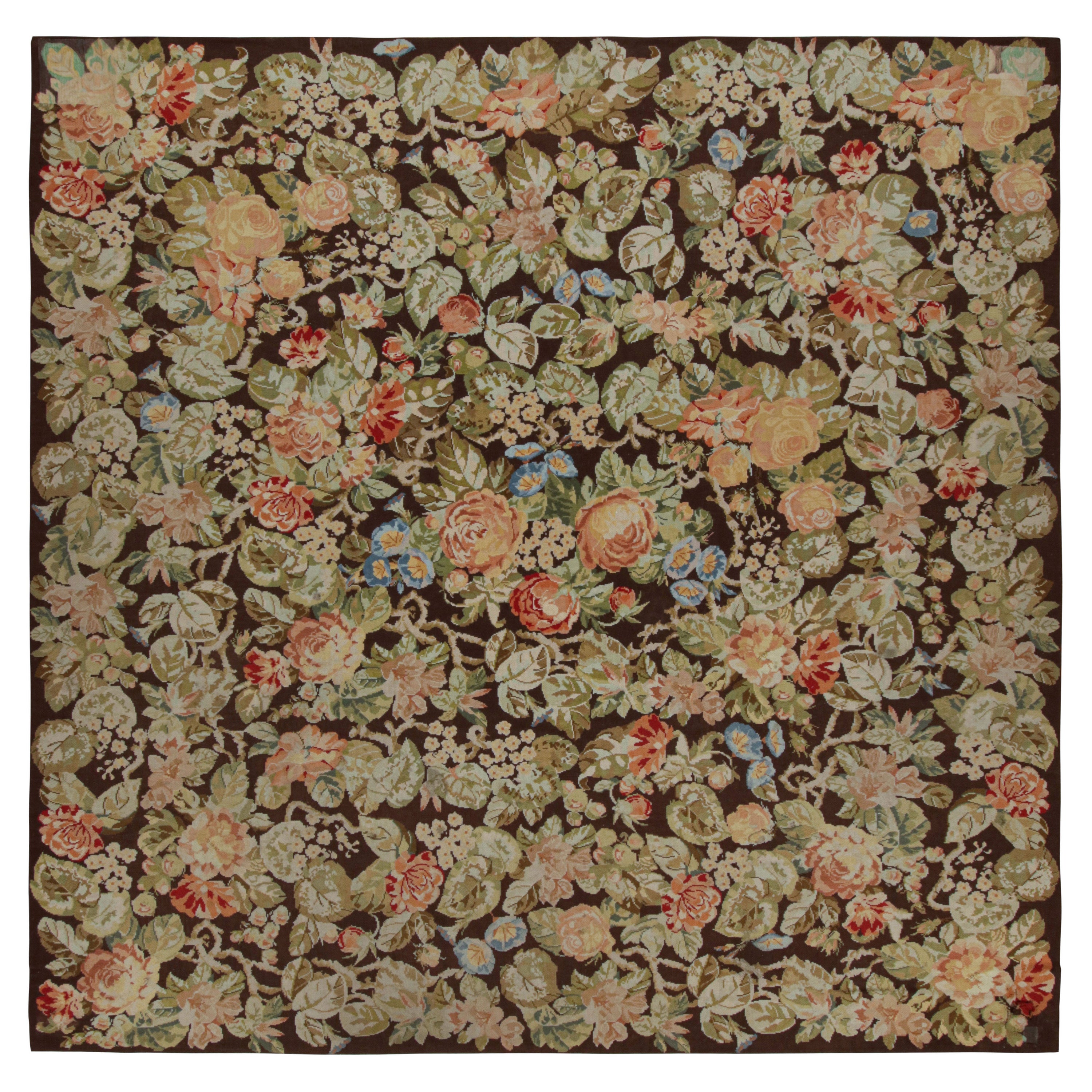 Antique English Needlepoint Square Rug with Floral Pattern, from Rug ...