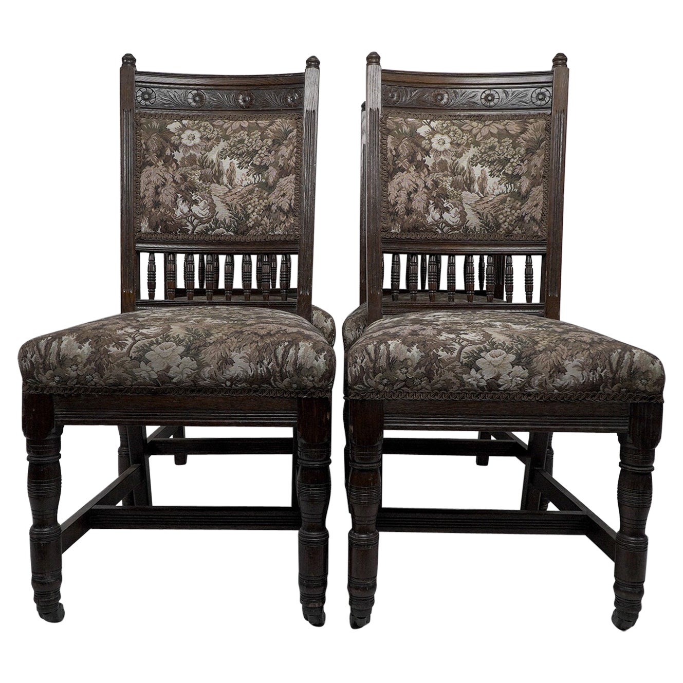 E W Godwin attributed, A set of four Aesthetic Movement oak dining ...