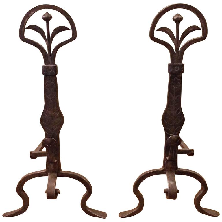 Pair of Wrought Iron Victorian Andirons at 1stDibs