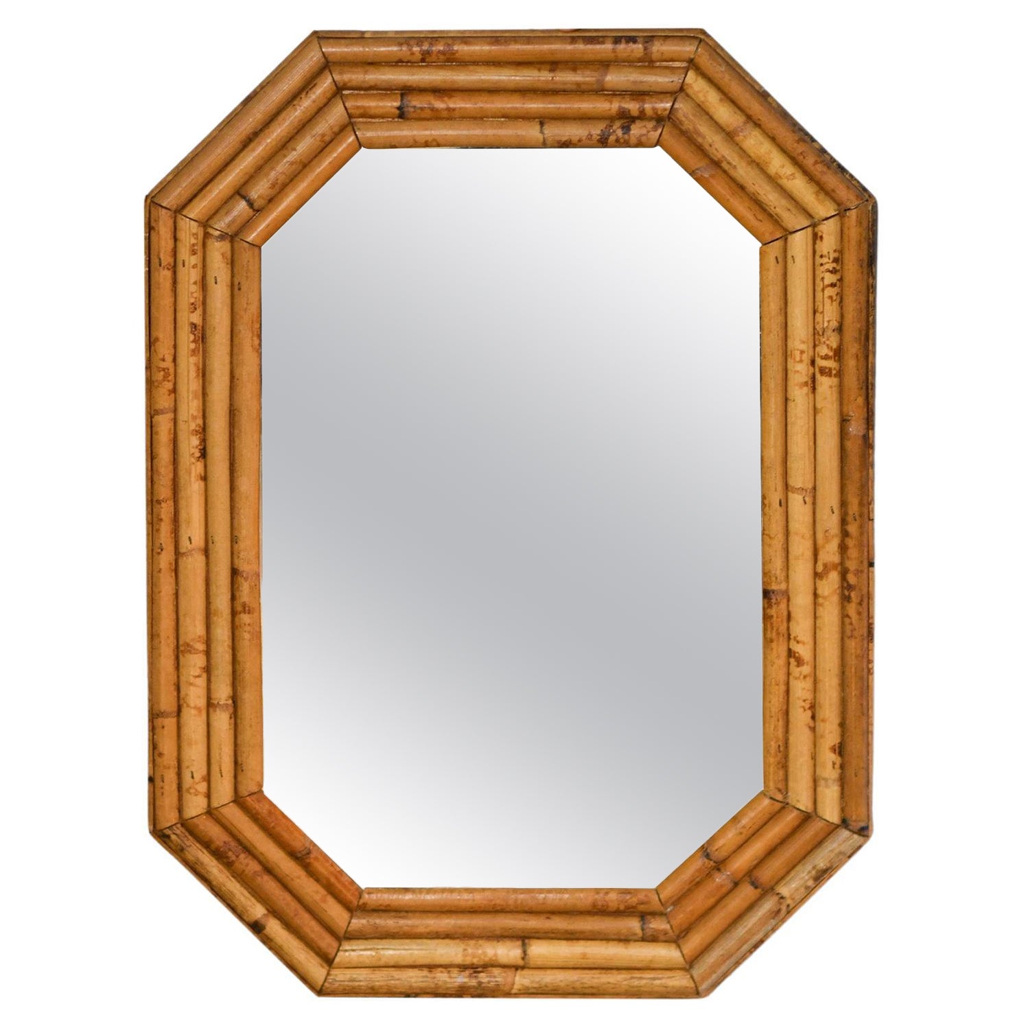 Octagonal mirror with rush frame, Italy 1980 at 1stDibs
