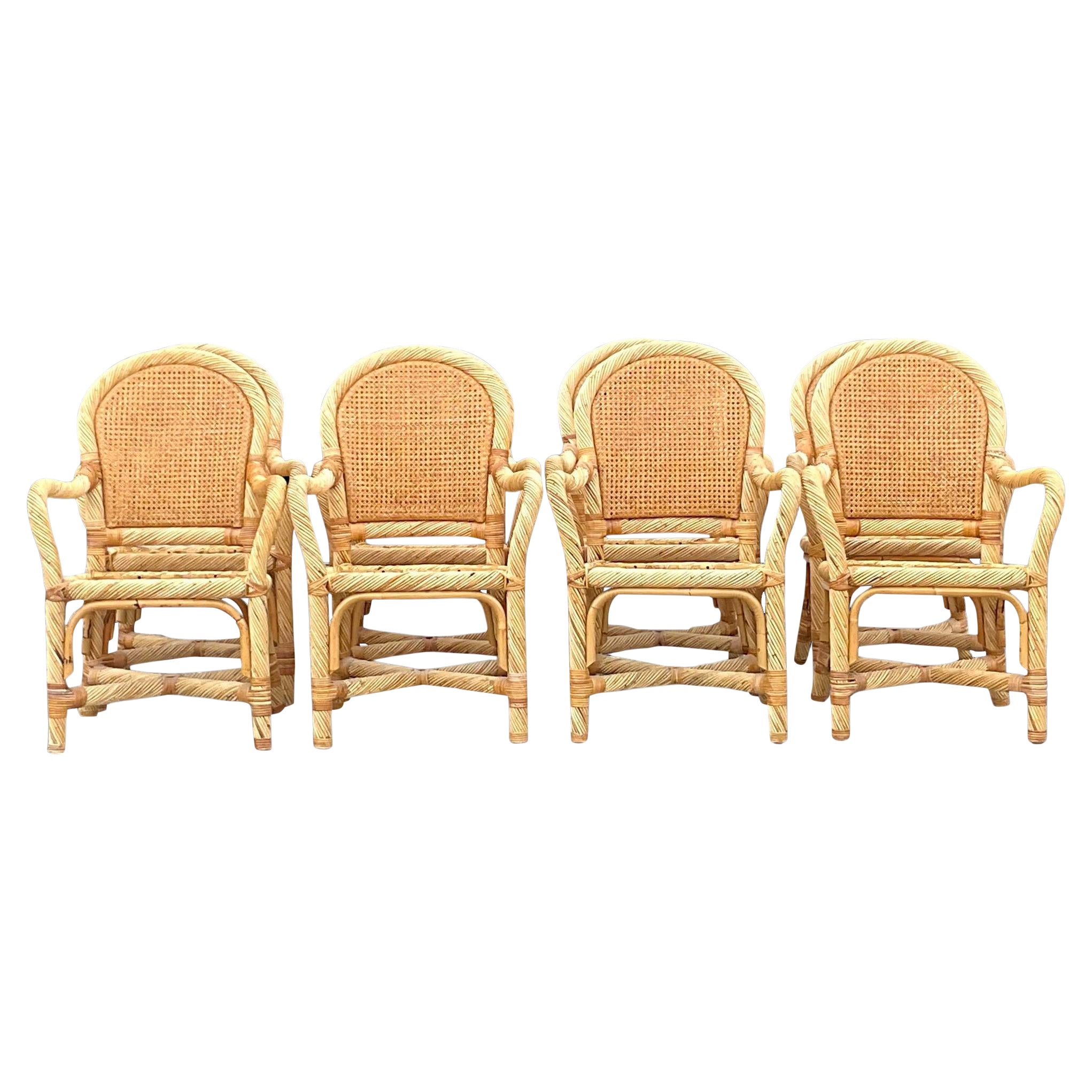 Vintage Coastal McGuire Twisted Rattan Dining Chairs, Set of Six at 1stDibs