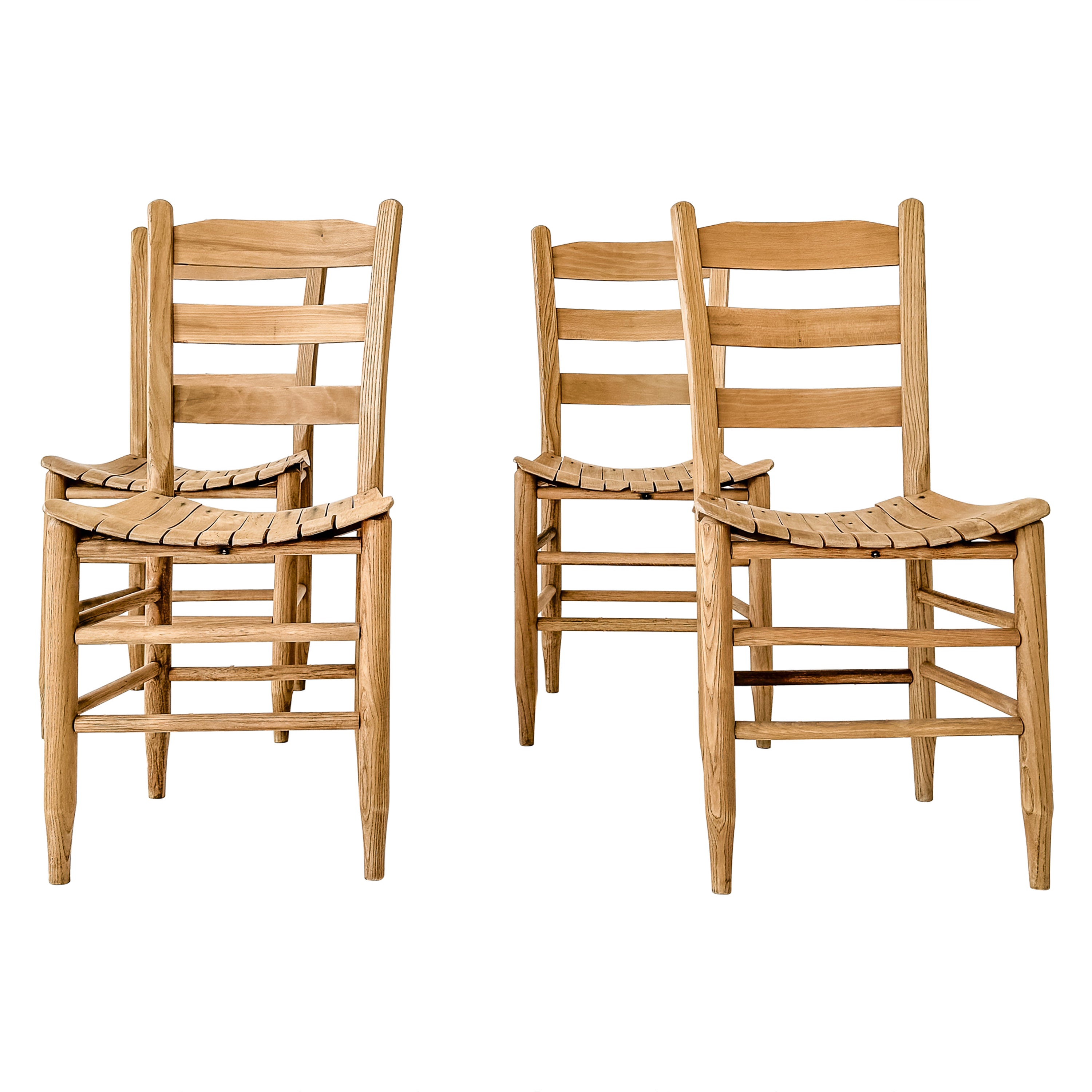 Set of 4 Ladderback Chairs with Wood Slat Seats For Sale at 1stDibs