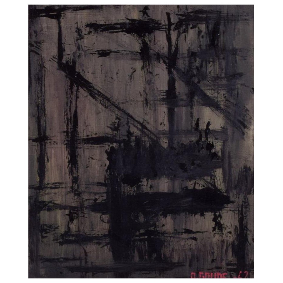 Swedish artist, oil on board. Abstract composition. For Sale at 1stDibs