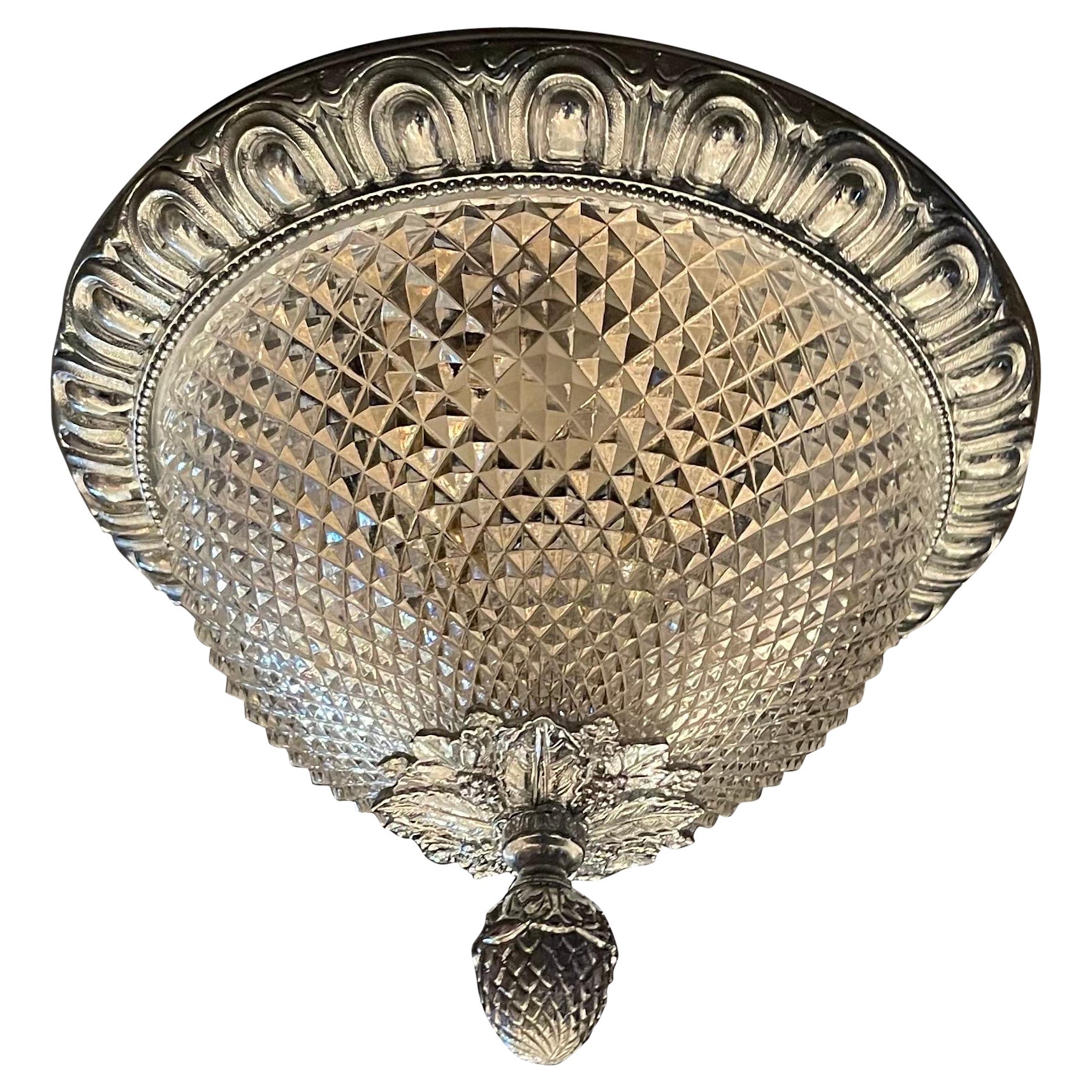 Sherle Wagner Vintage Egg Dart Polished Nickel Cut Crystal Flush Mount ...