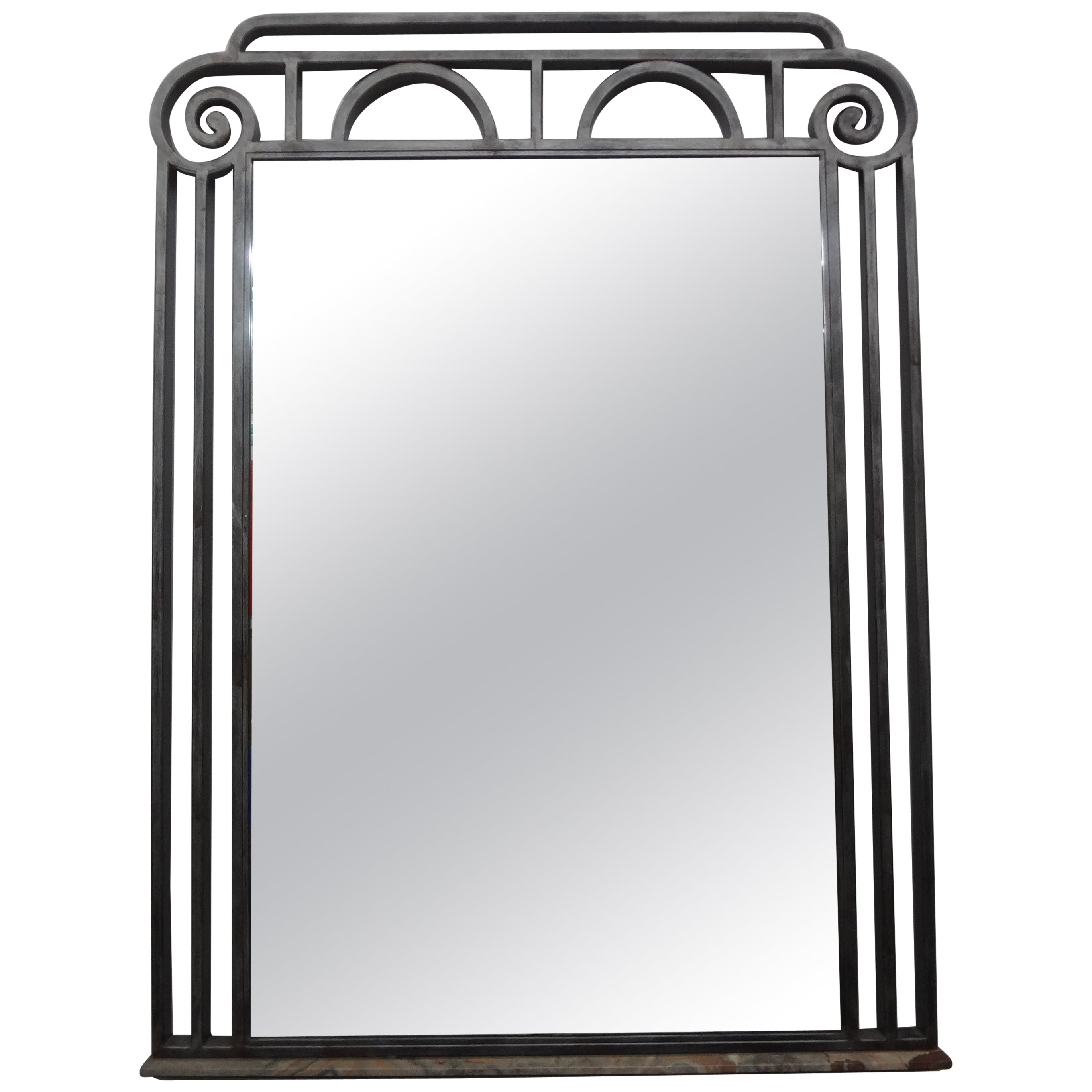 French Art Deco Steel Mirror With Marble Base For Sale at 1stDibs