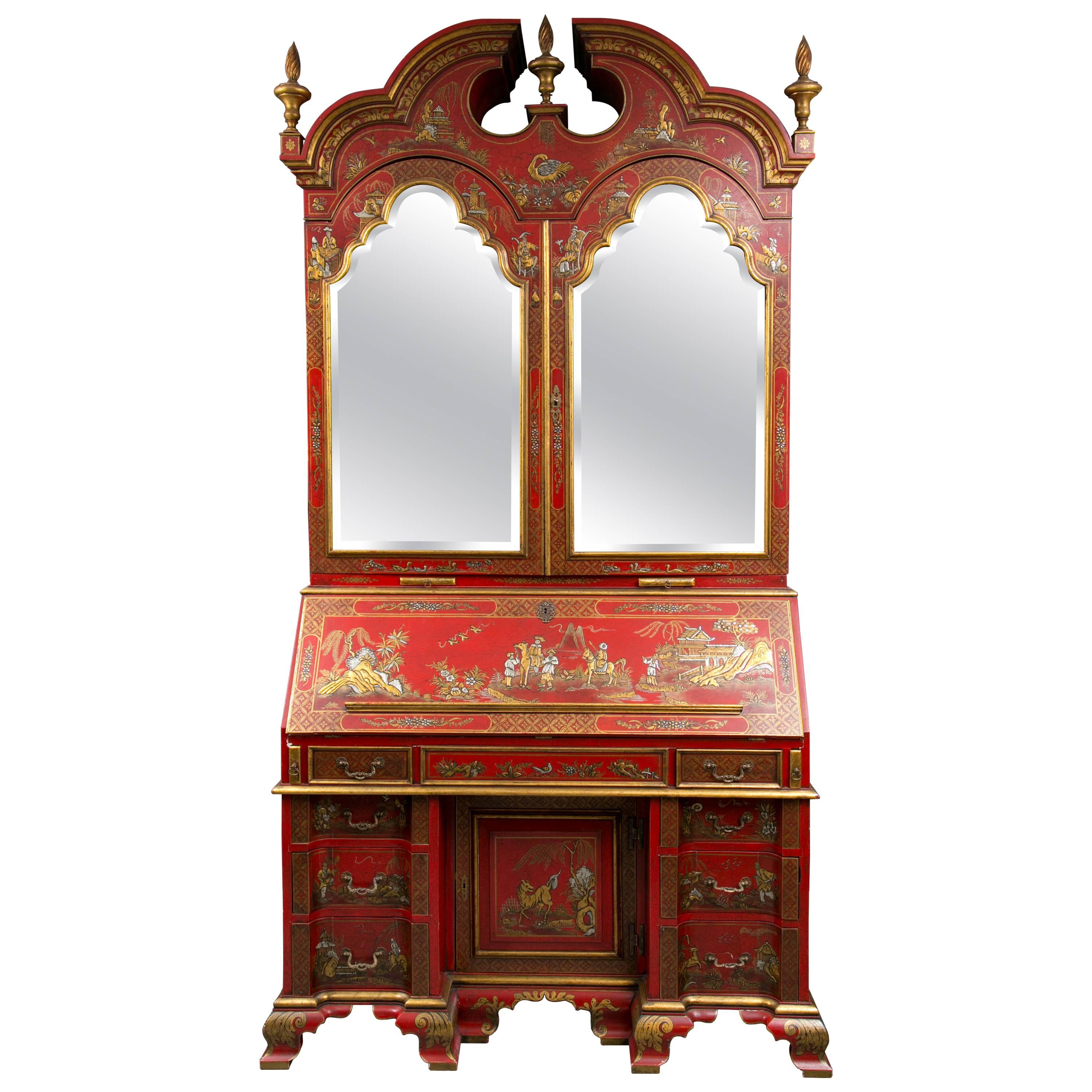 Hand-Painted English Red Chinoiserie Secretary at 1stDibs | red secretary