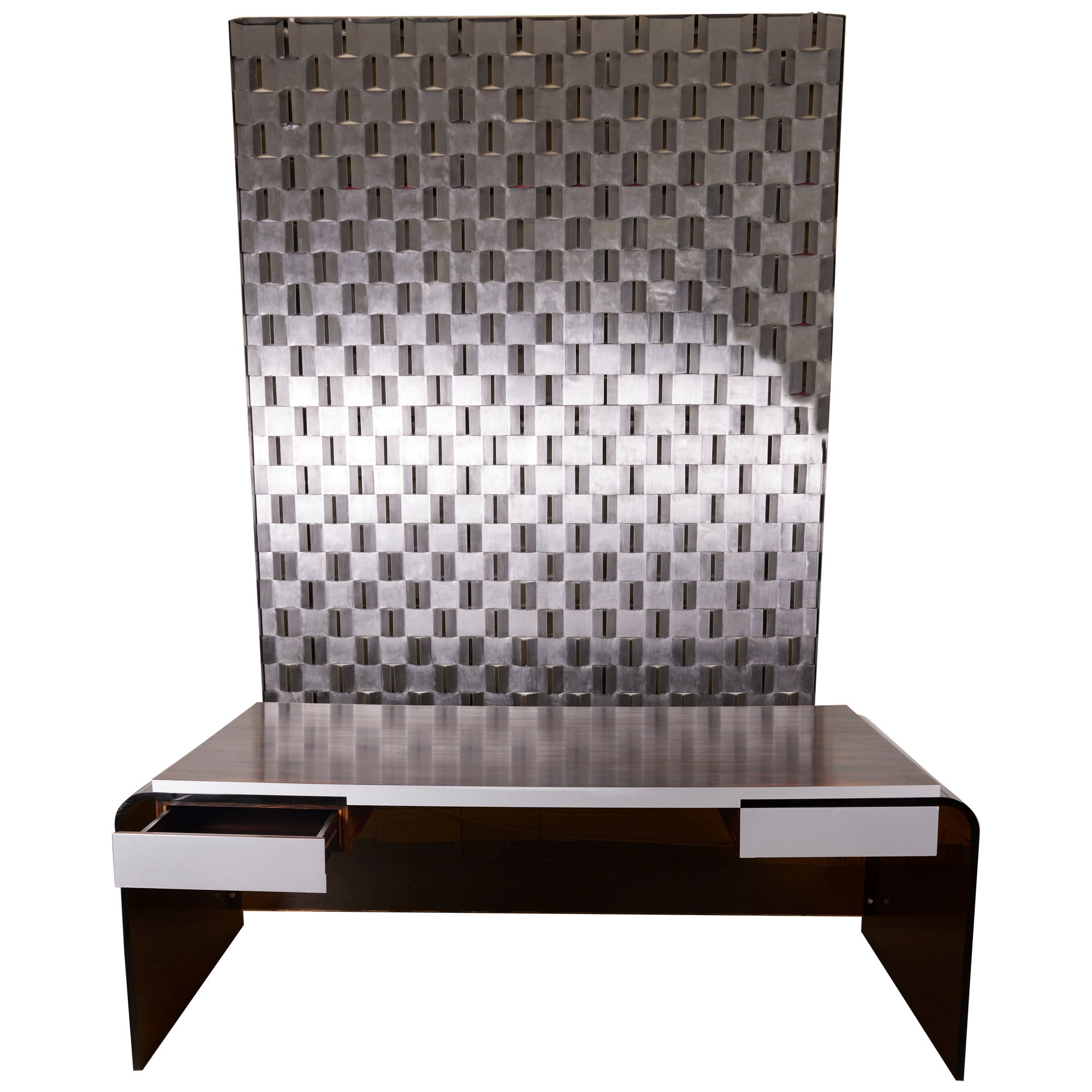 Mid-century large desk in plexiglass and ebony For Sale at 1stDibs