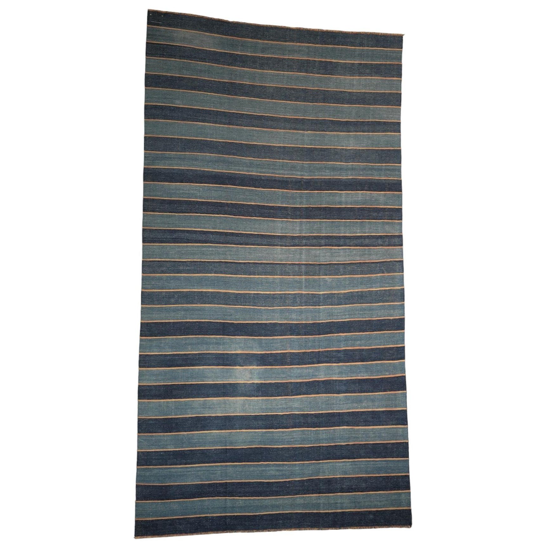 Vintage Dhurrie Rug, with Rust and Blue Stripes, from Rug and Kilim For ...