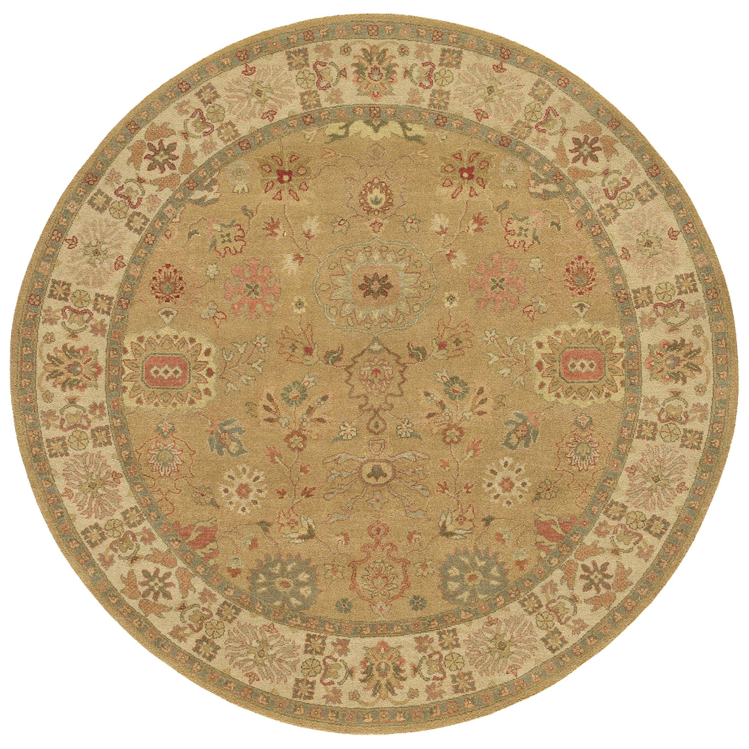 Luxury Traditional Hand-Knotted Lilihan Gold and Fawn 12x12 Round Rug ...