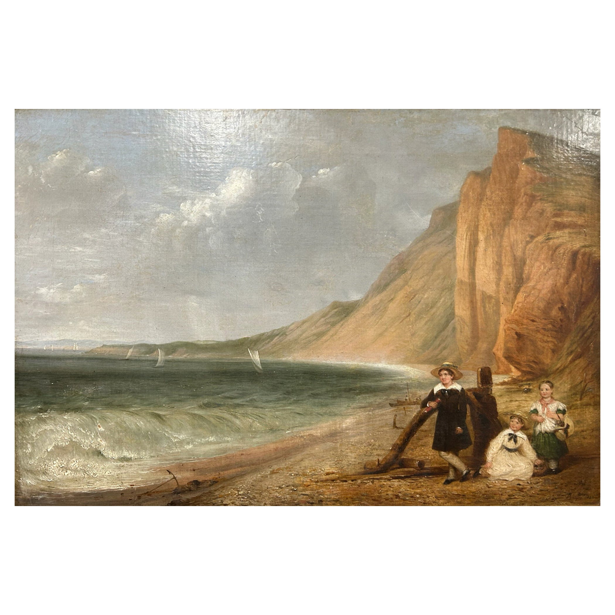 John Bridges - Charming Oil of Children in a Coastal Scene 1843 For ...