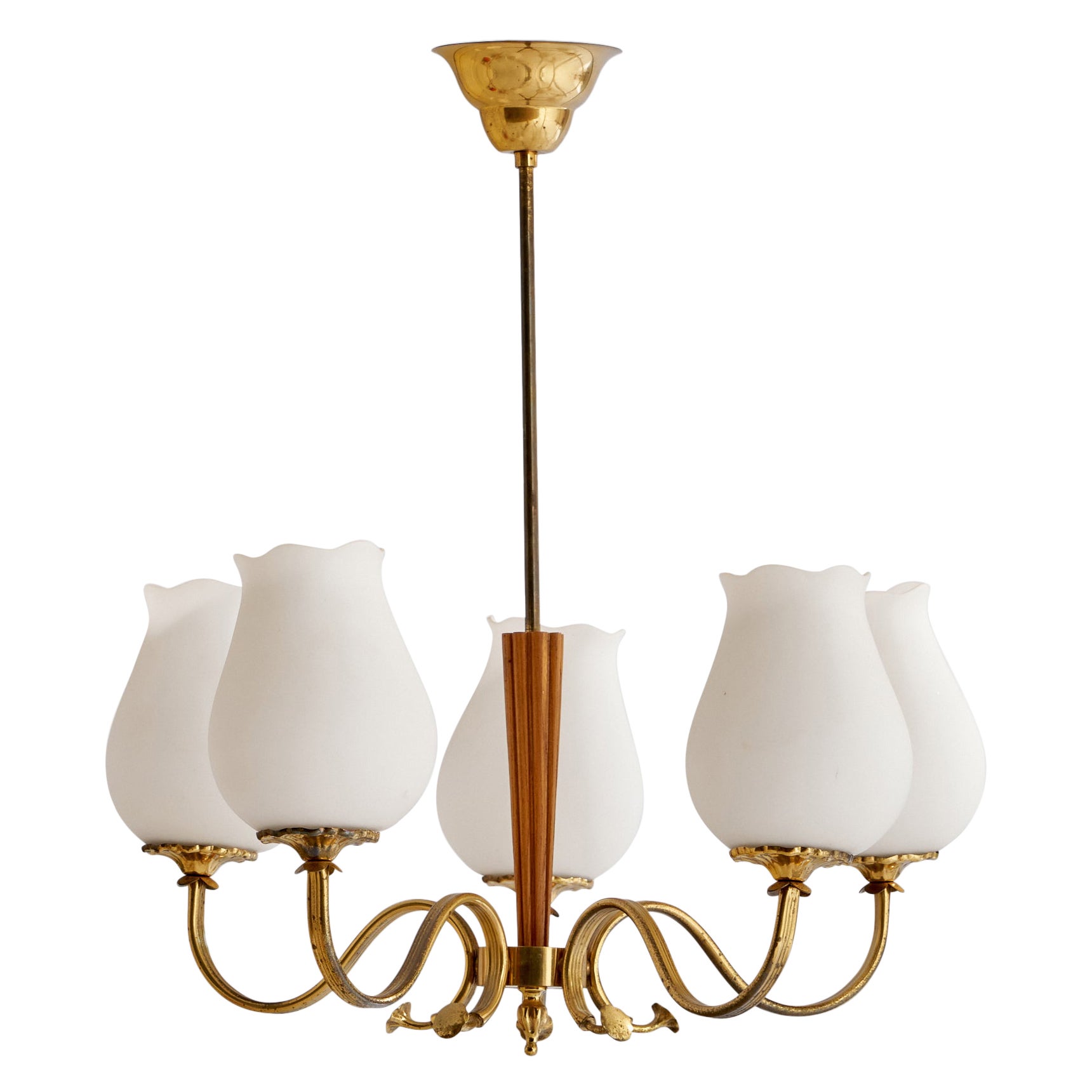 Swedish Designer, Chandelier, Brass, Glass, Sweden, 1930s For Sale at 1stDibs
