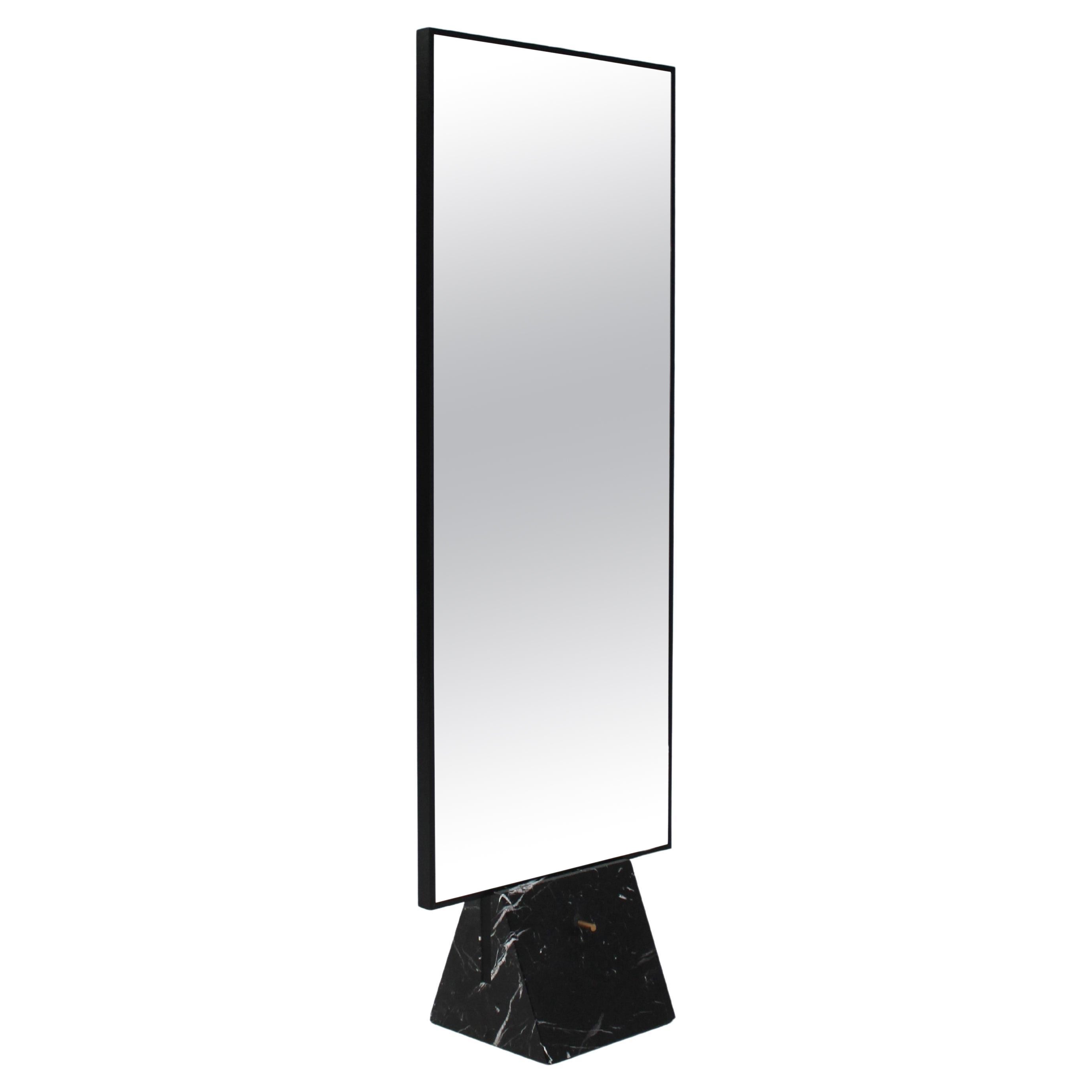 70s Italian standing mirror with black marble base For Sale at 1stDibs
