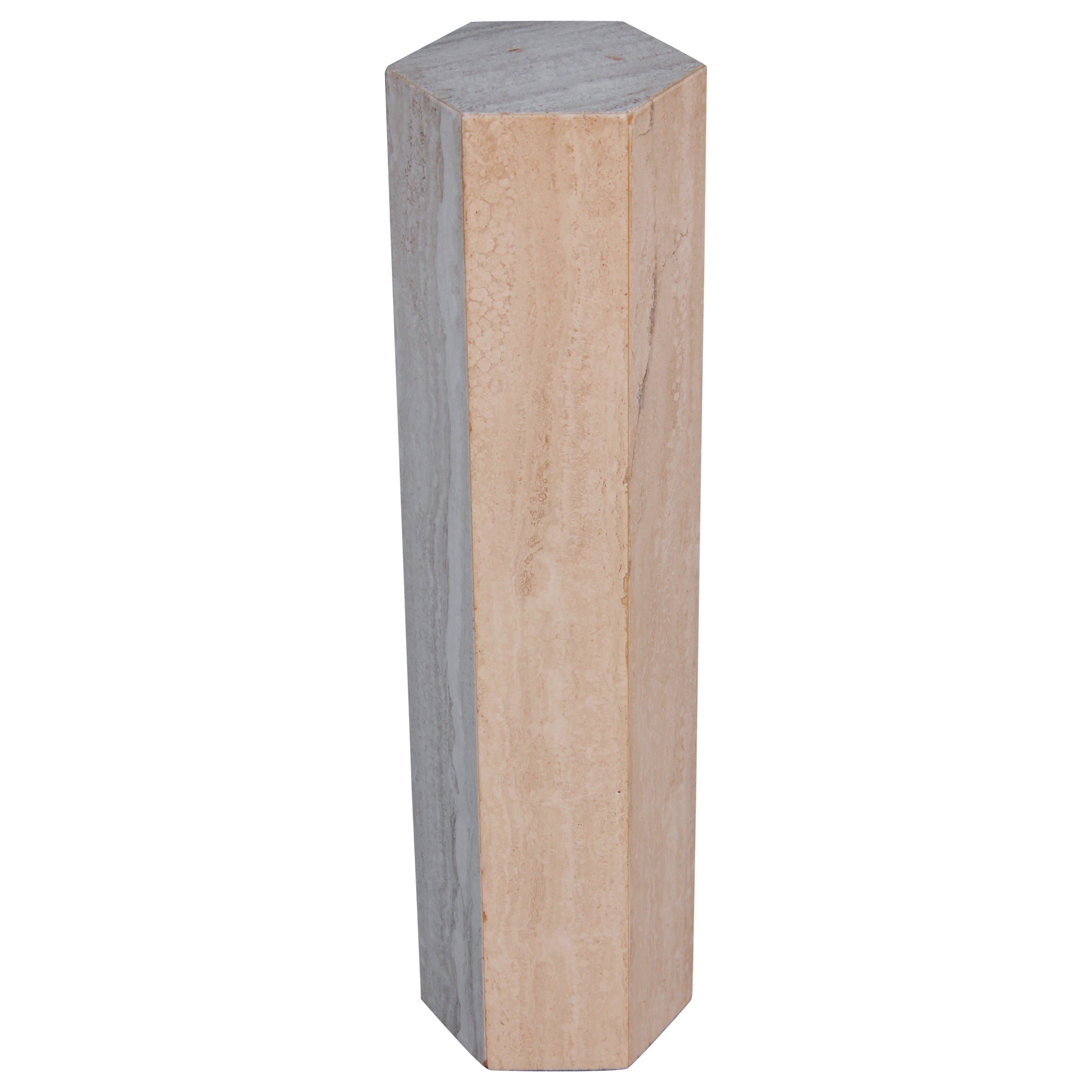 Italian Post-Modern Tall and Narrow Travertine Hexagonal Pedestal Circa ...
