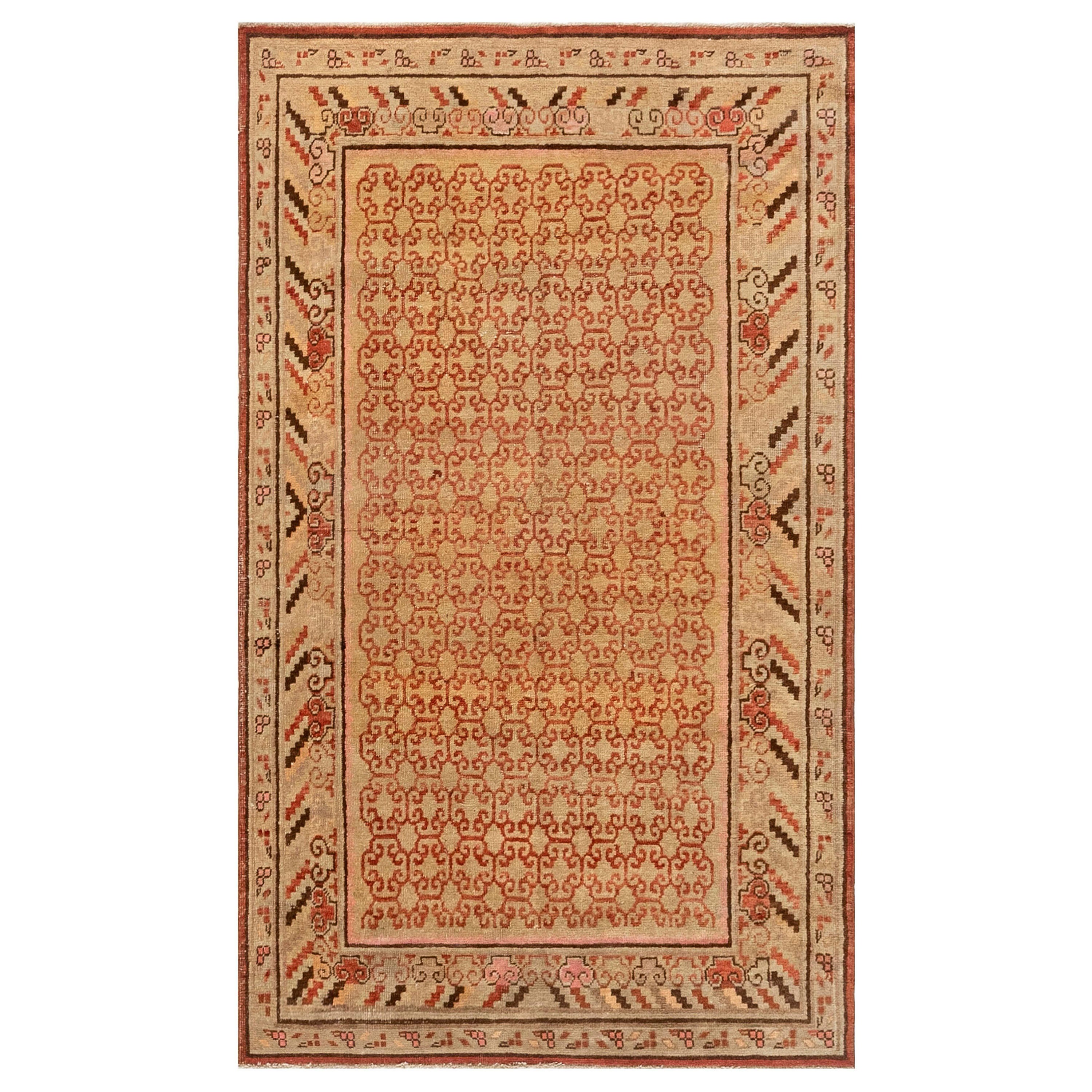 Midcentury Samarkand Orange Handmade Wool Rug For Sale at 1stDibs